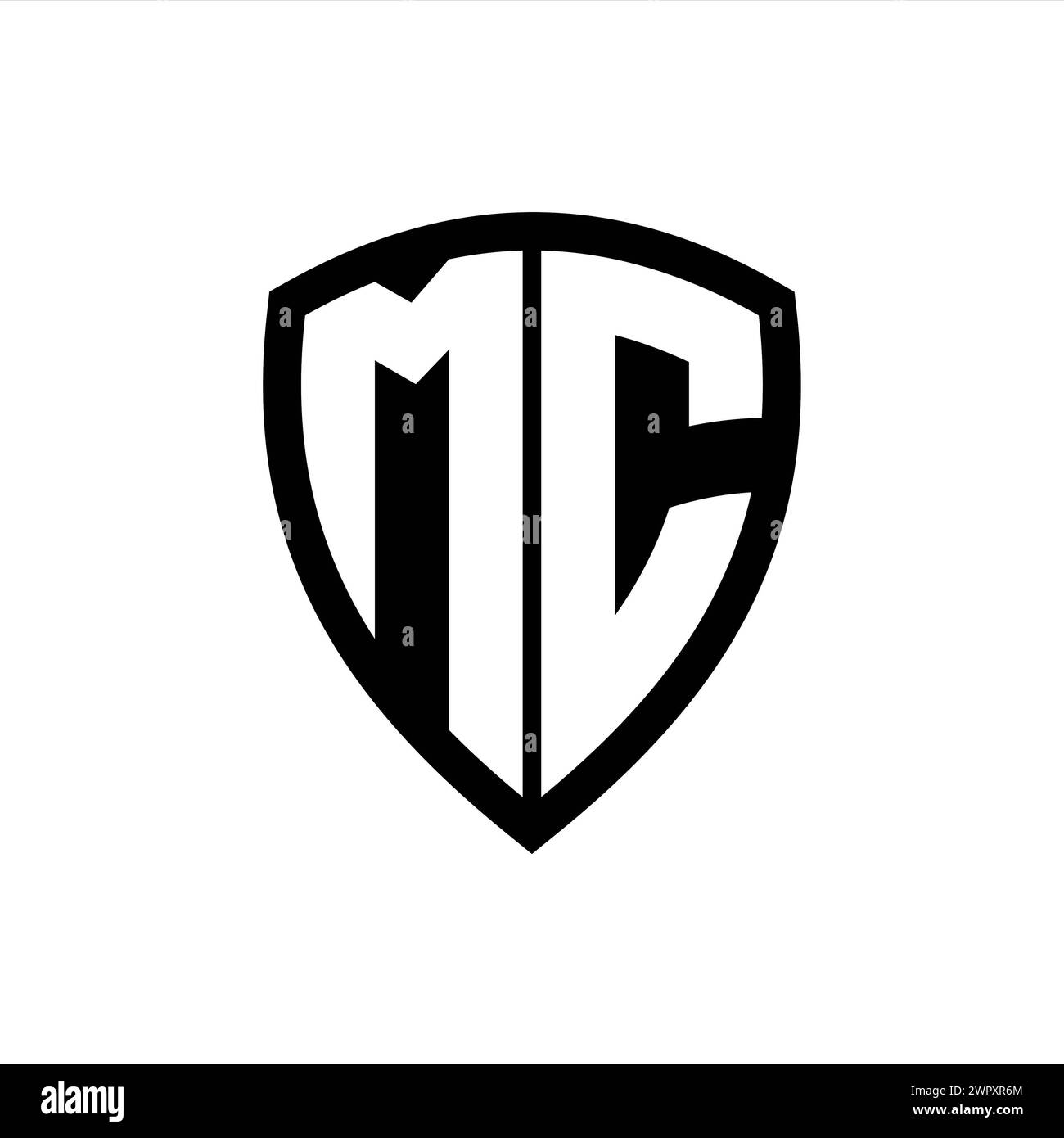 MC monogram logo with bold letters shield shape with black and white ...