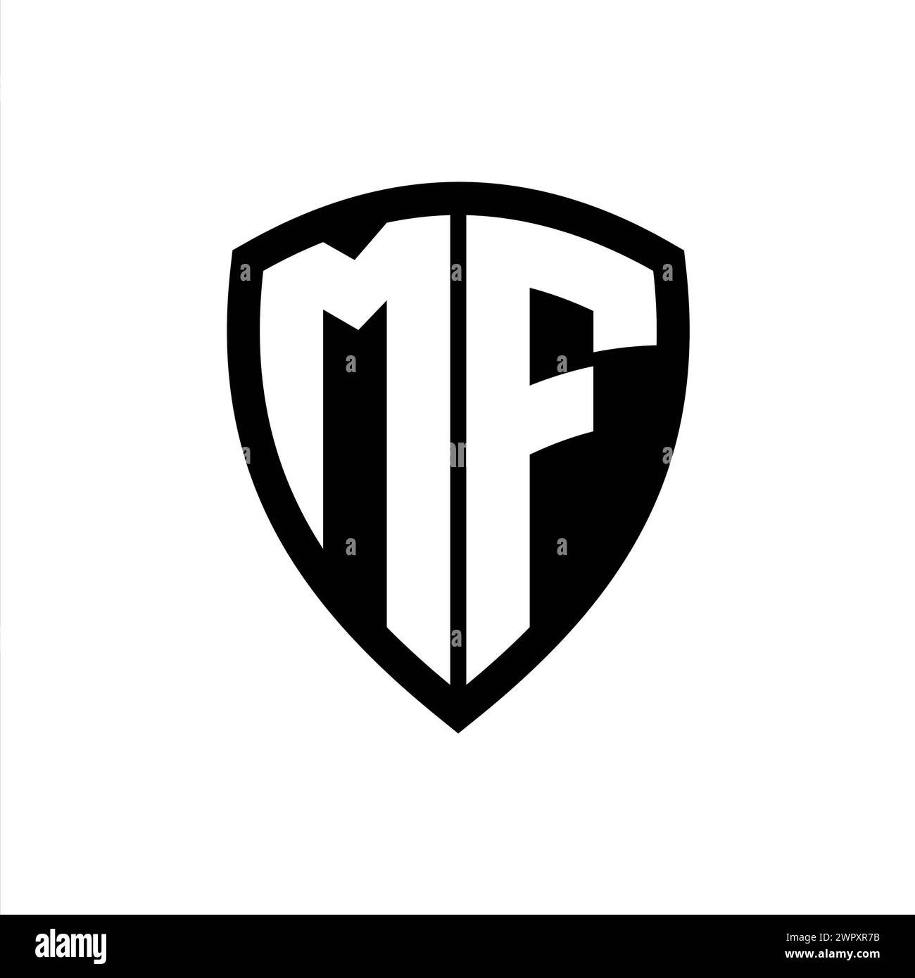 MF monogram logo with bold letters shield shape with black and white ...