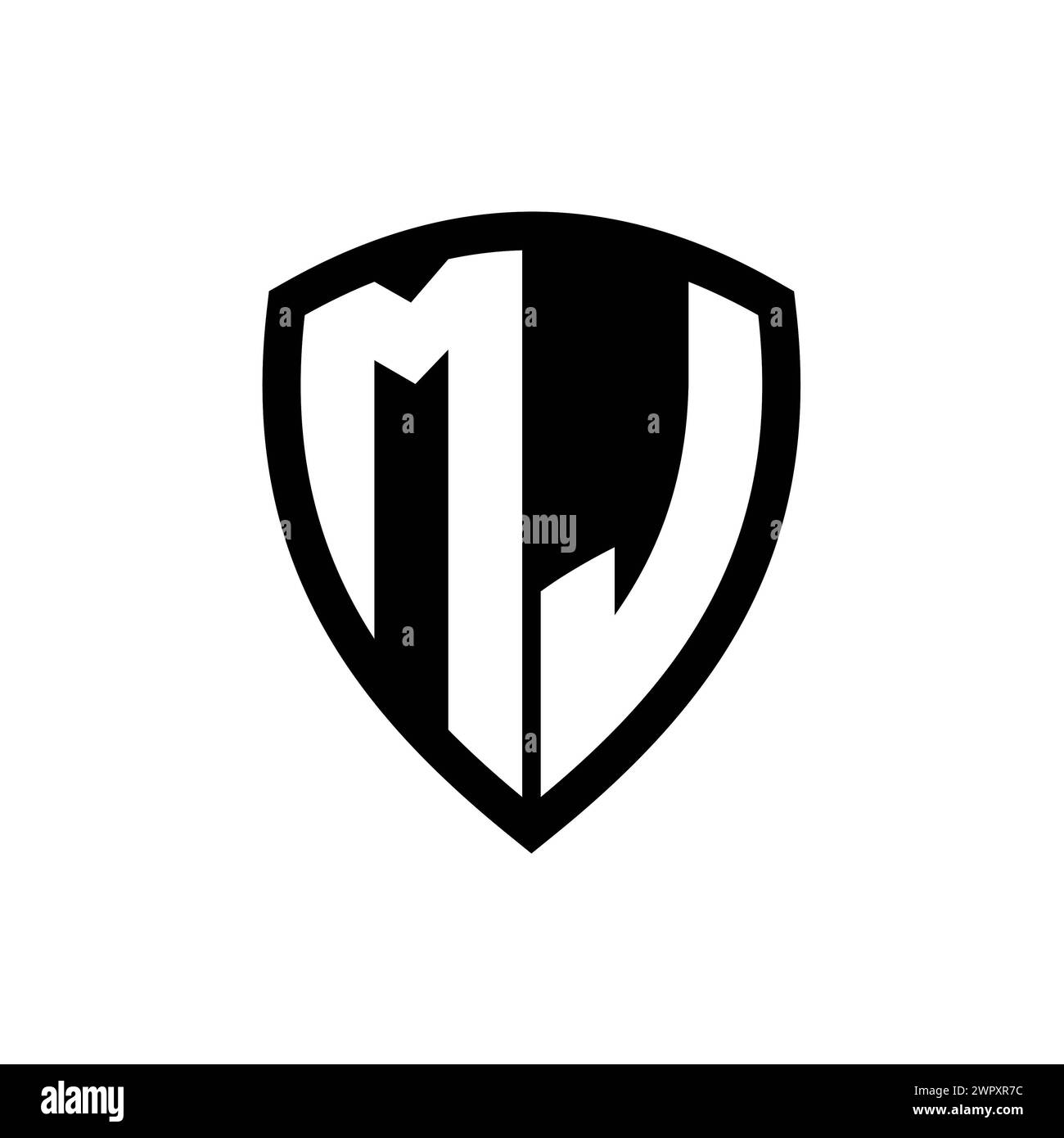 MJ monogram logo with bold letters shield shape with black and white ...