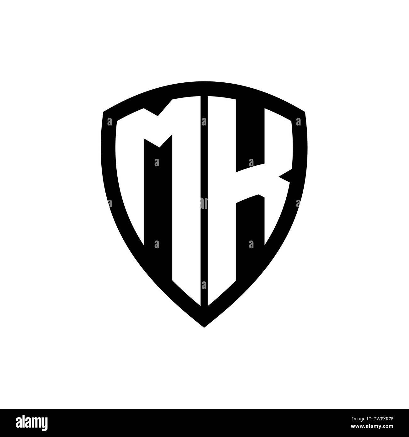 MK monogram logo with bold letters shield shape with black and white ...