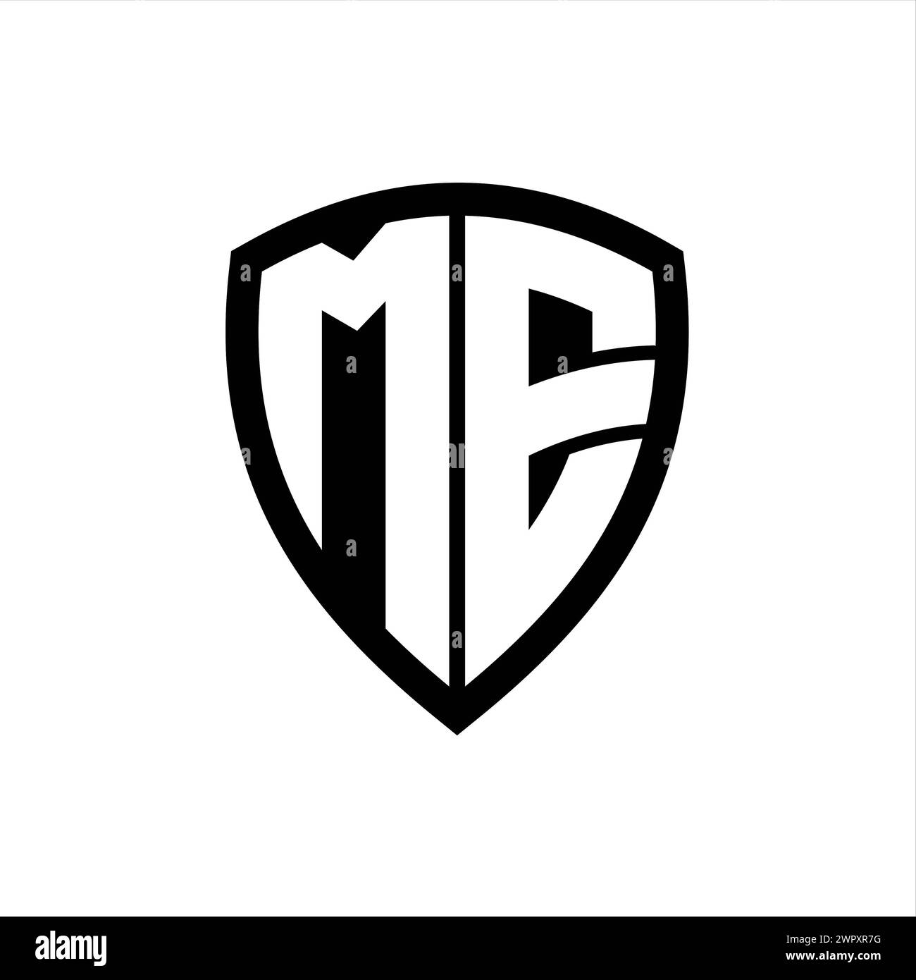 ME monogram logo with bold letters shield shape with black and white ...