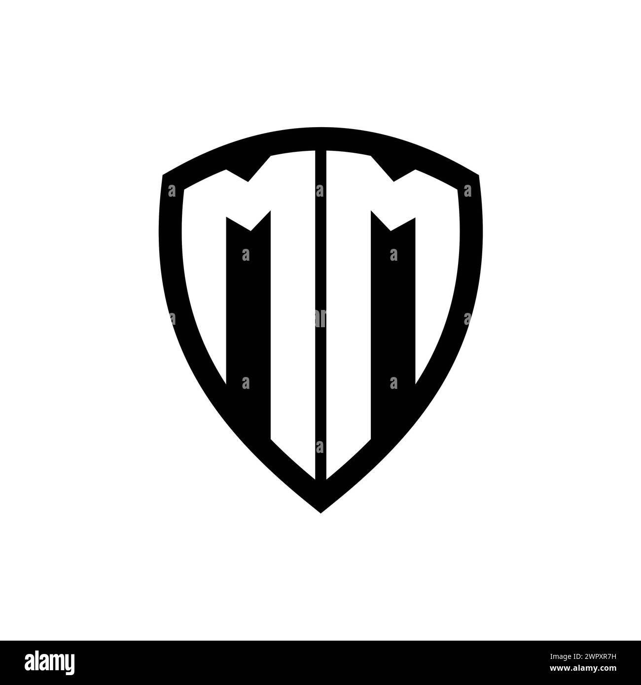 MM monogram logo with bold letters shield shape with black and white ...