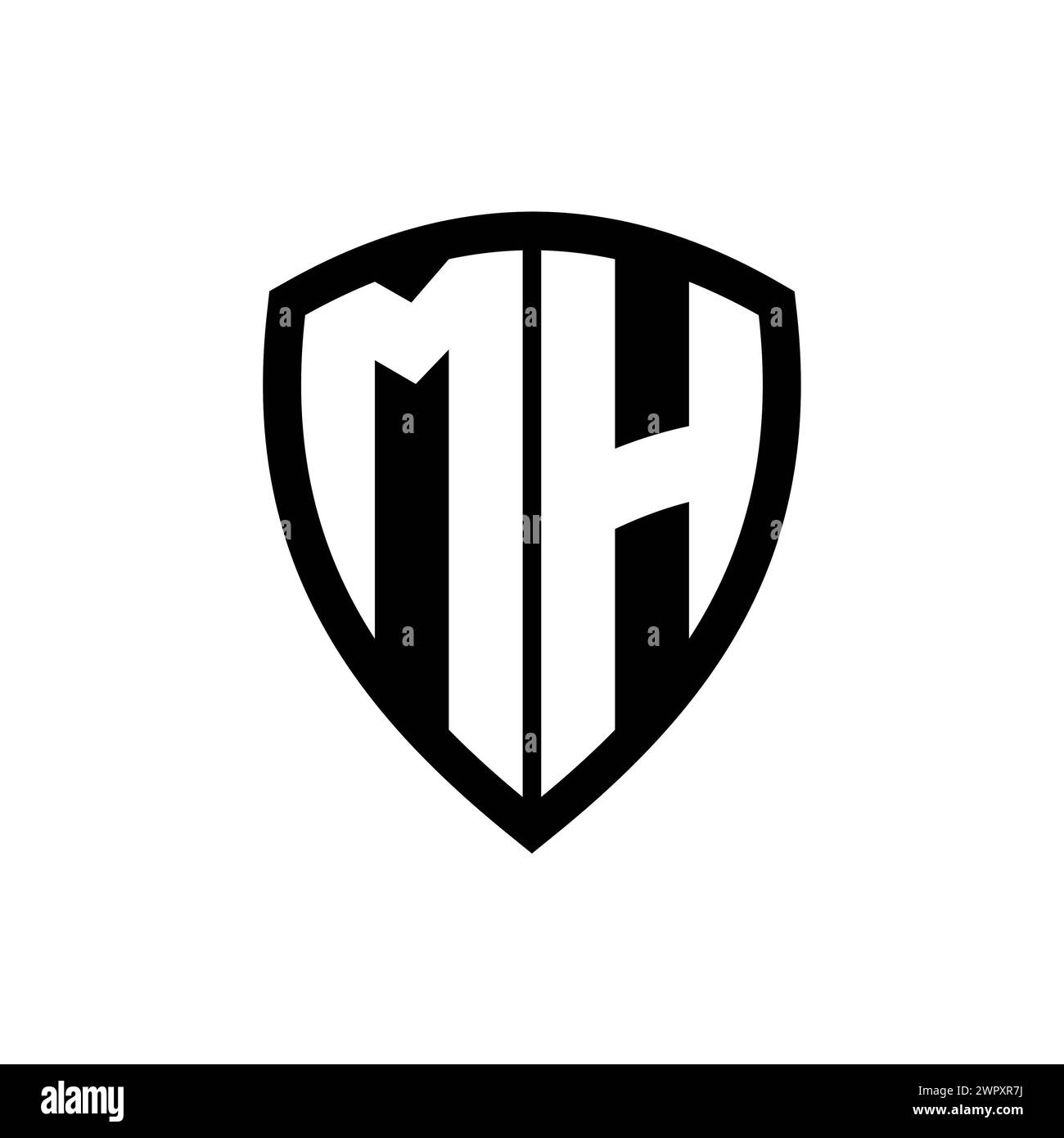 MH monogram logo with bold letters shield shape with black and white ...