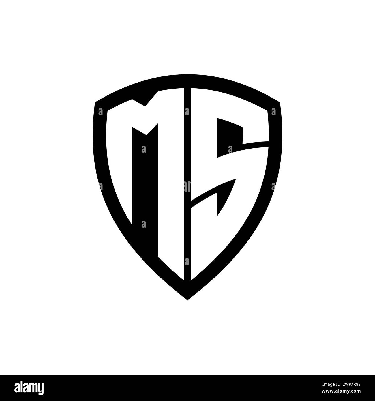 MS monogram logo with bold letters shield shape with black and white color design template Stock ...