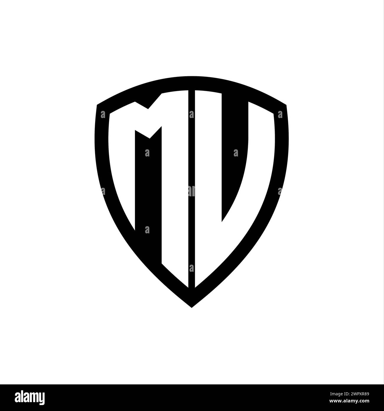 MU monogram logo with bold letters shield shape with black and white color design template Stock ...