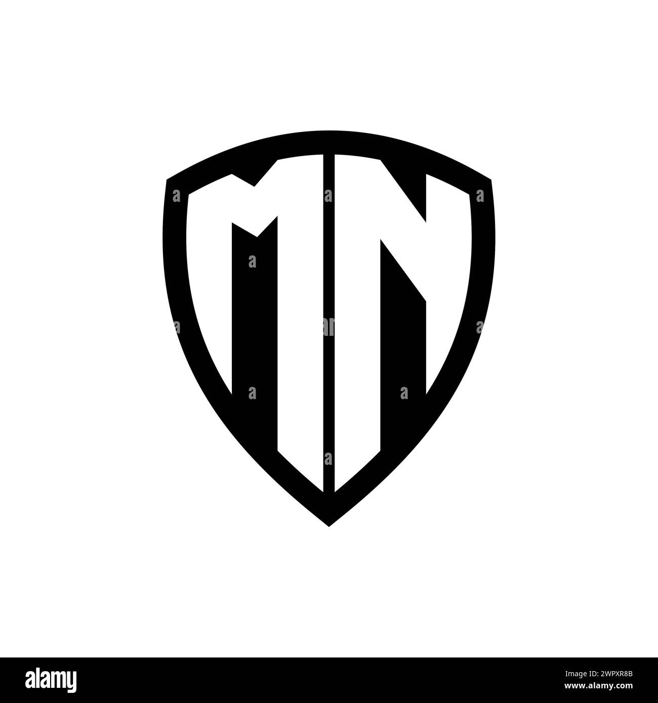 MN monogram logo with bold letters shield shape with black and white ...
