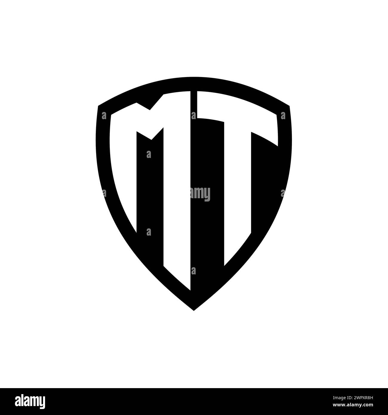 MT monogram logo with bold letters shield shape with black and white ...