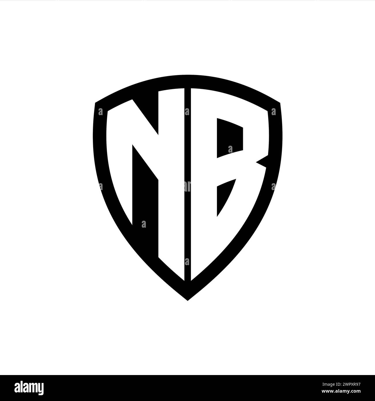 NB monogram logo with bold letters shield shape with black and white ...