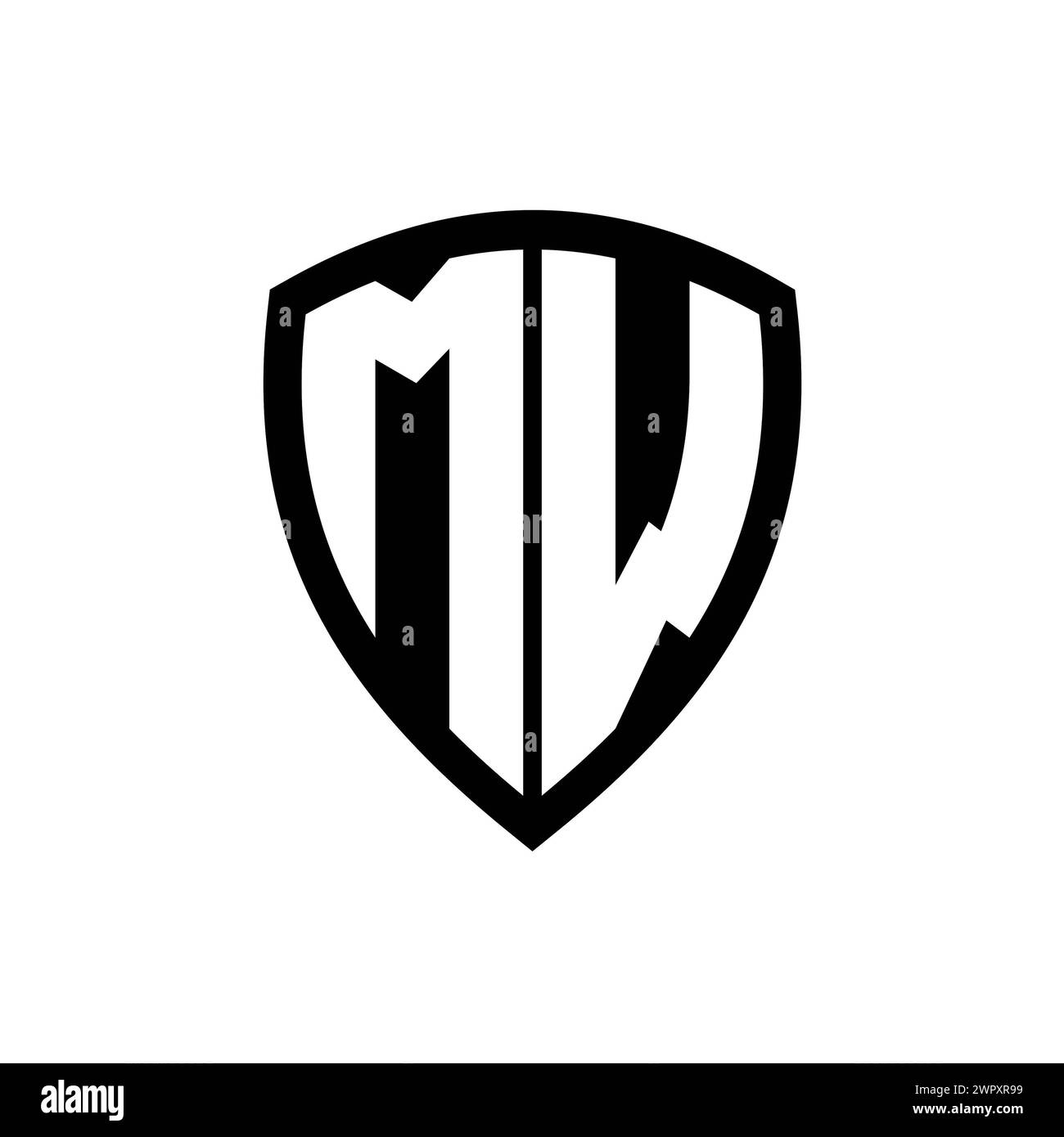 MW monogram logo with bold letters shield shape with black and white ...