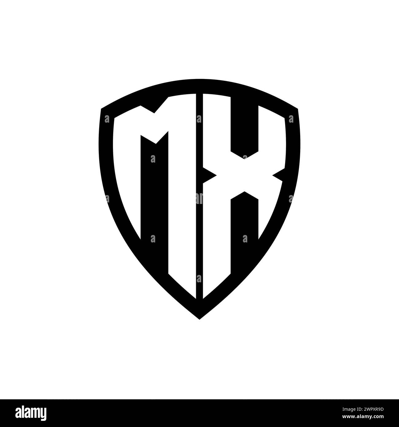 MX monogram logo with bold letters shield shape with black and white color design template Stock ...