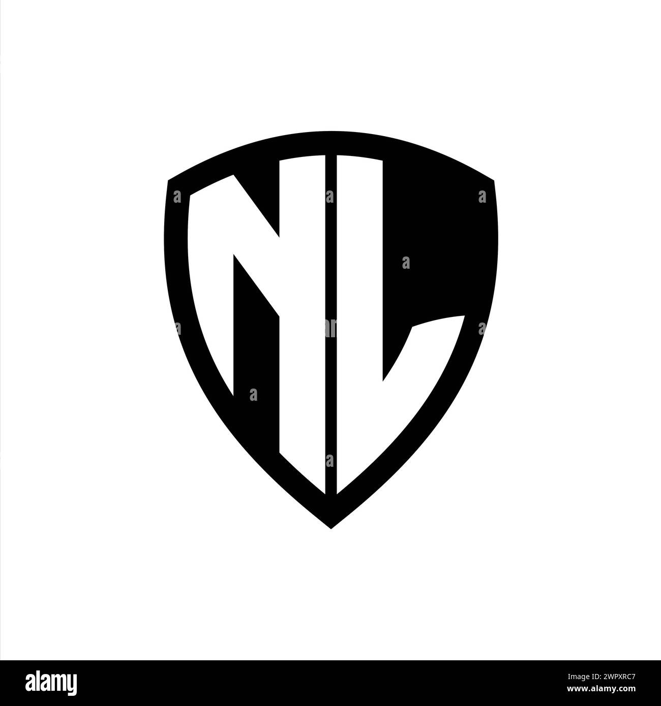 NL monogram logo with bold letters shield shape with black and white color design template Stock ...