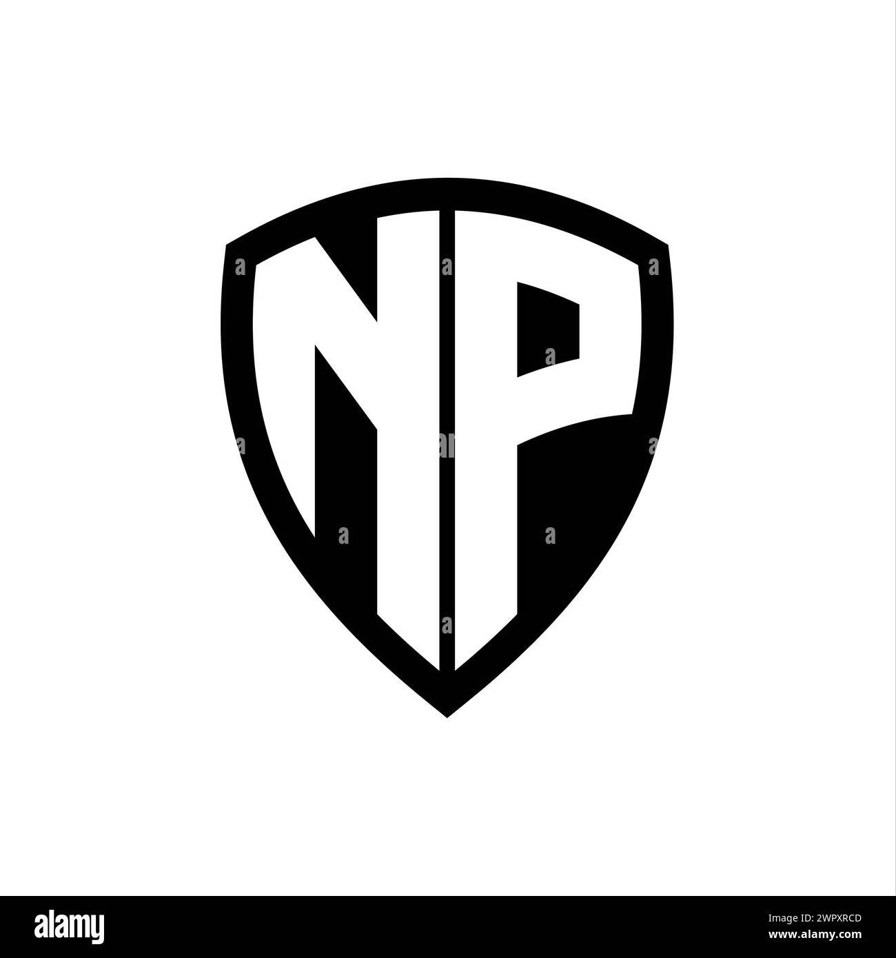 NP monogram logo with bold letters shield shape with black and white ...
