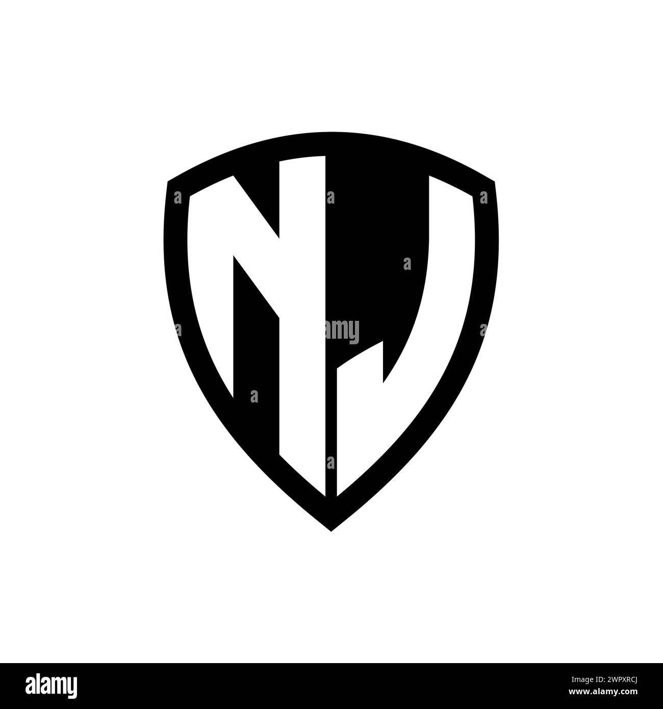 NJ monogram logo with bold letters shield shape with black and white ...