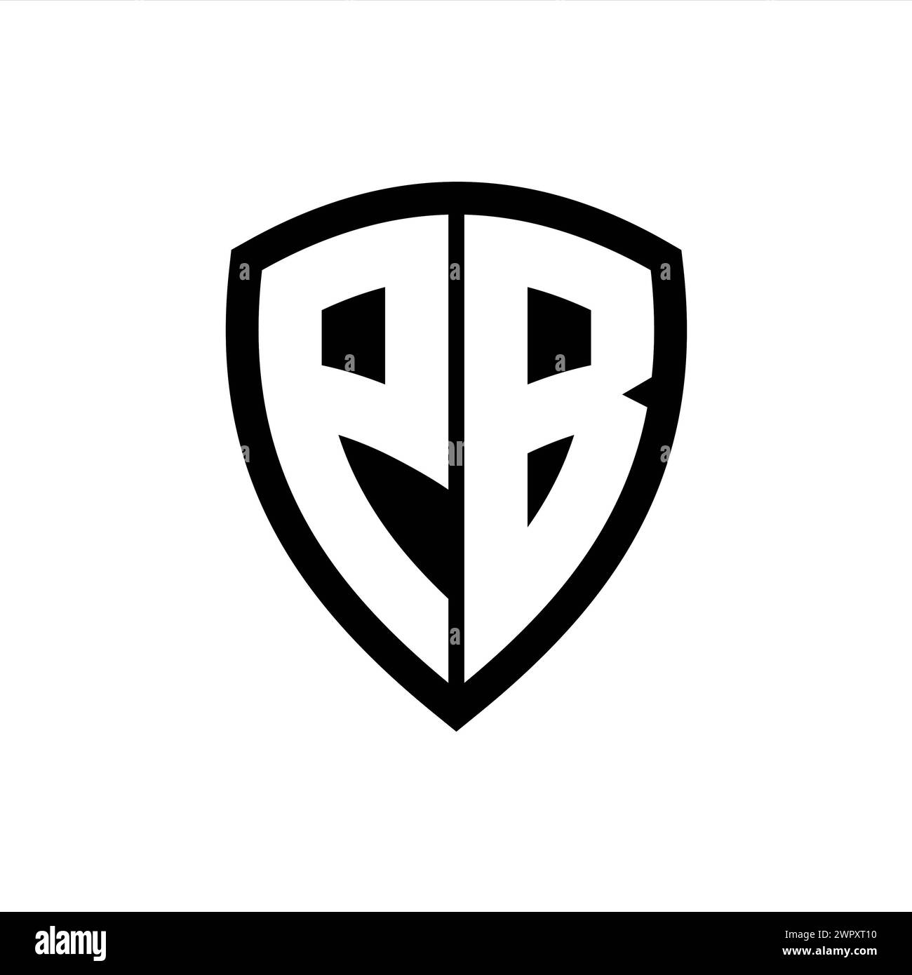 PB monogram logo with bold letters shield shape with black and white ...
