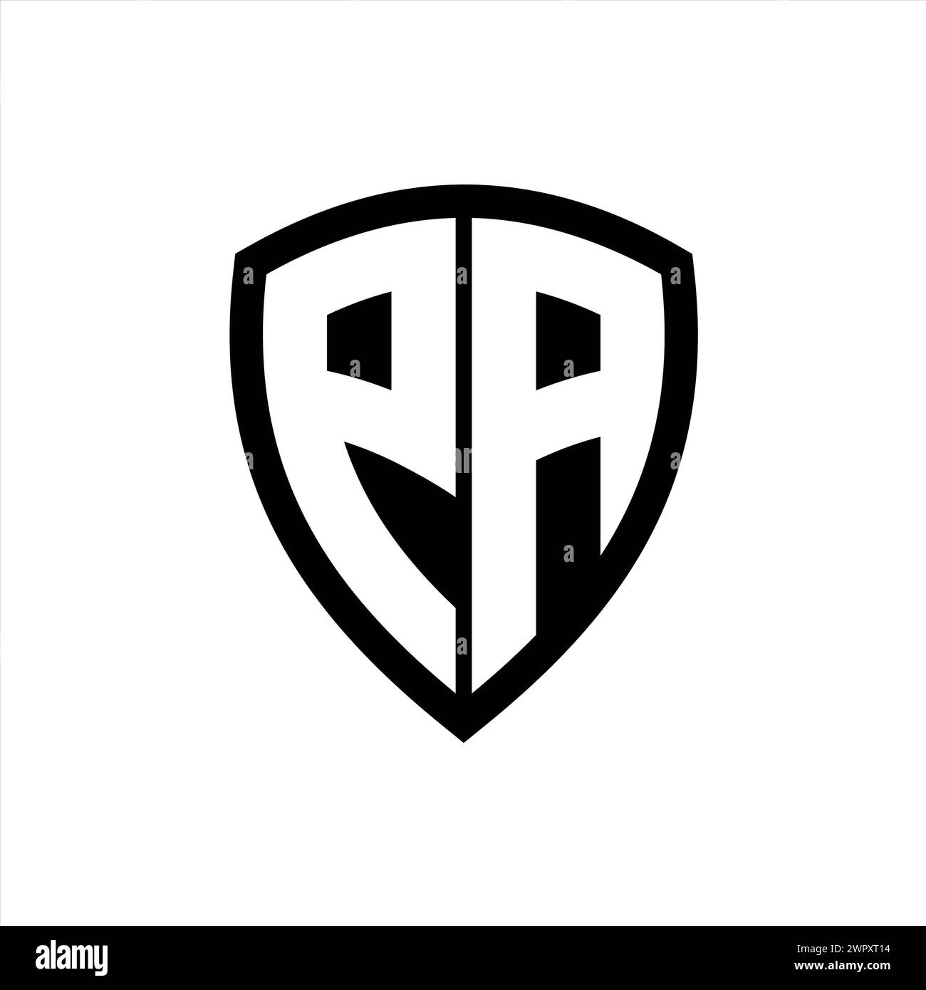 PA monogram logo with bold letters shield shape with black and white color design template Stock ...