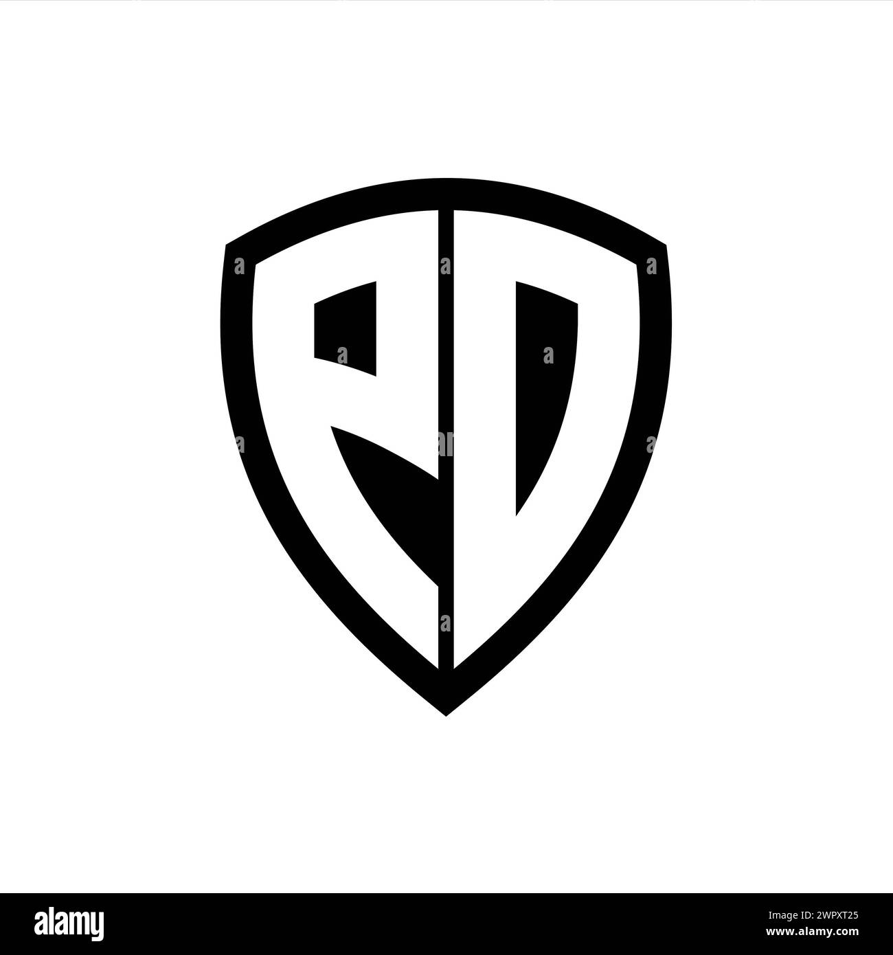 PD monogram logo with bold letters shield shape with black and white ...