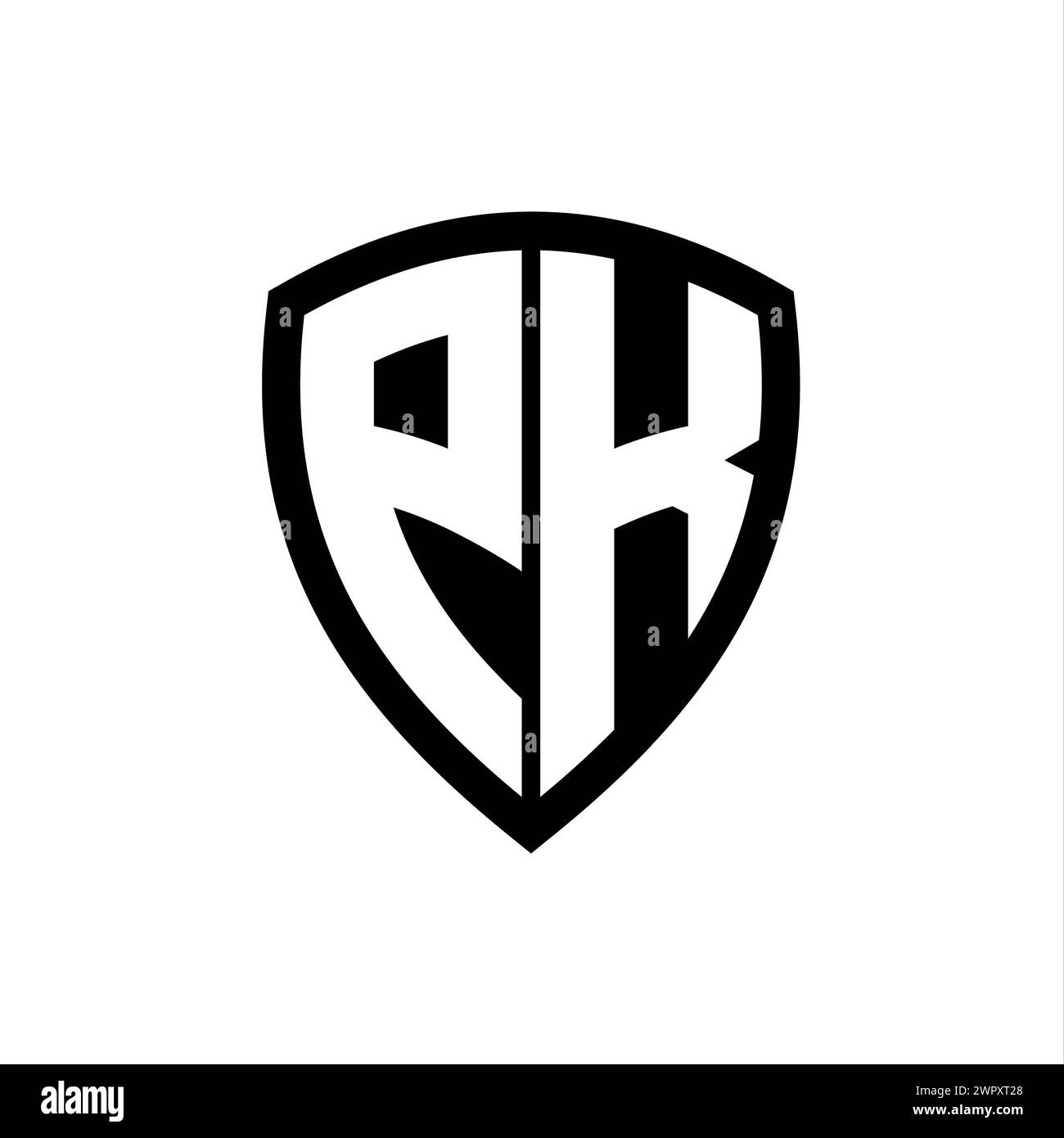 PK monogram logo with bold letters shield shape with black and white ...