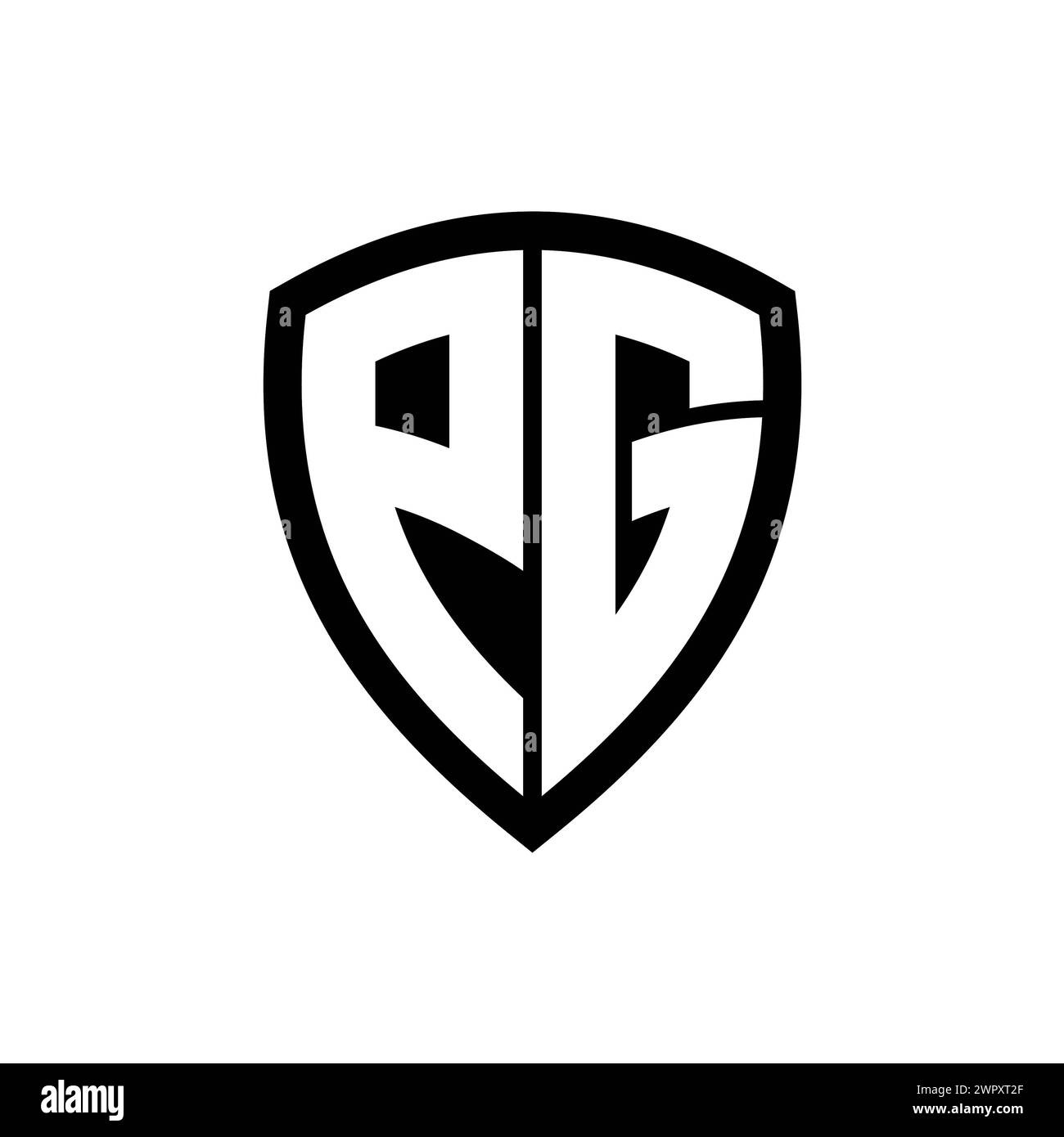 PG monogram logo with bold letters shield shape with black and white ...
