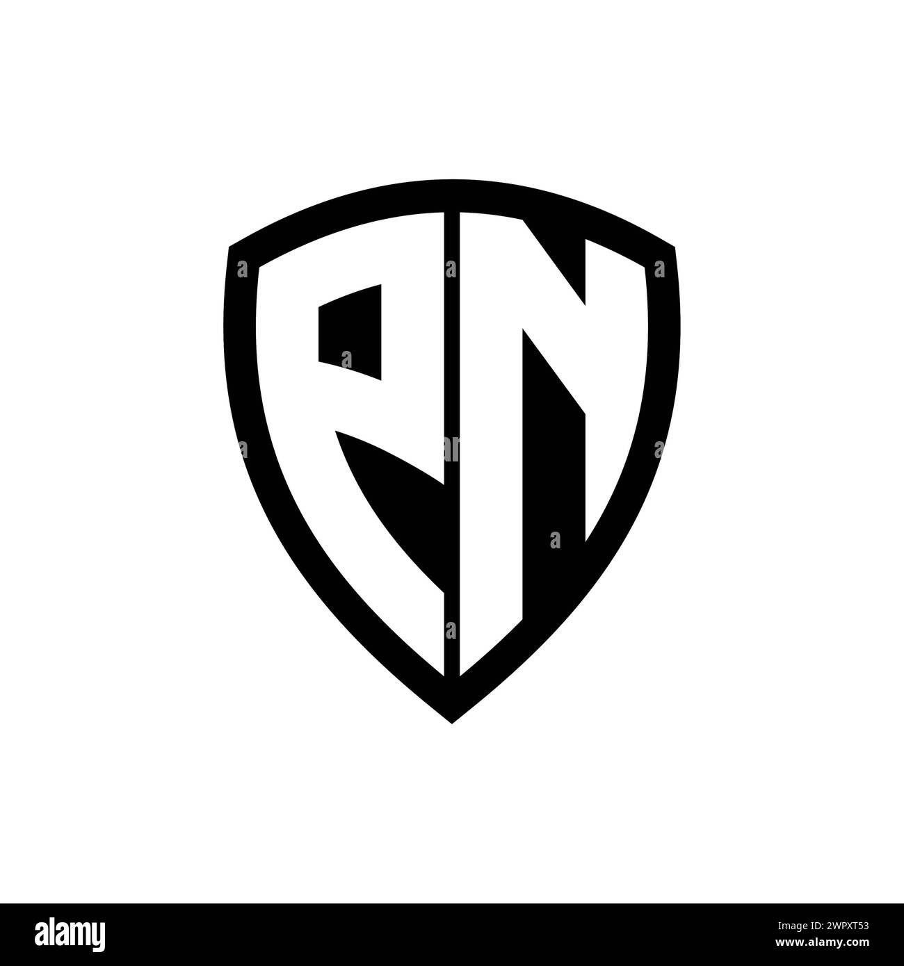 PN monogram logo with bold letters shield shape with black and white color design template Stock ...