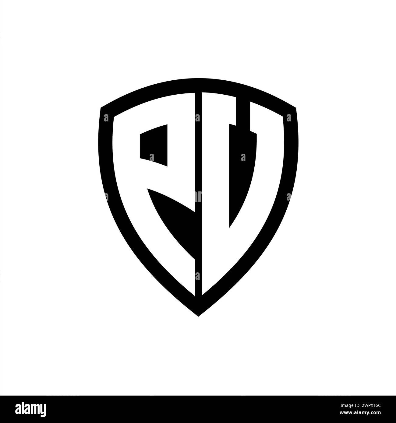 PV monogram logo with bold letters shield shape with black and white ...