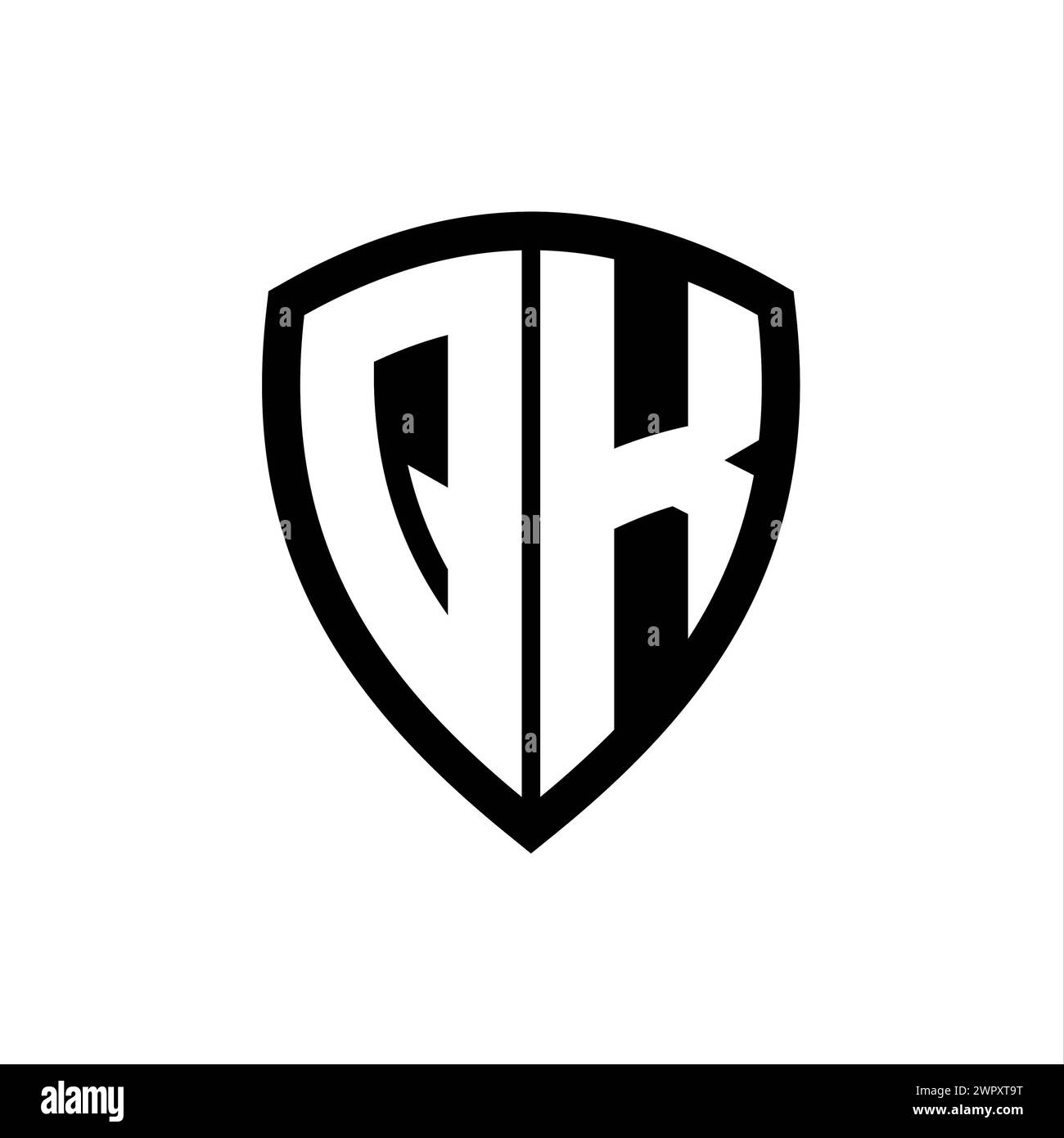 QK monogram logo with bold letters shield shape with black and white ...