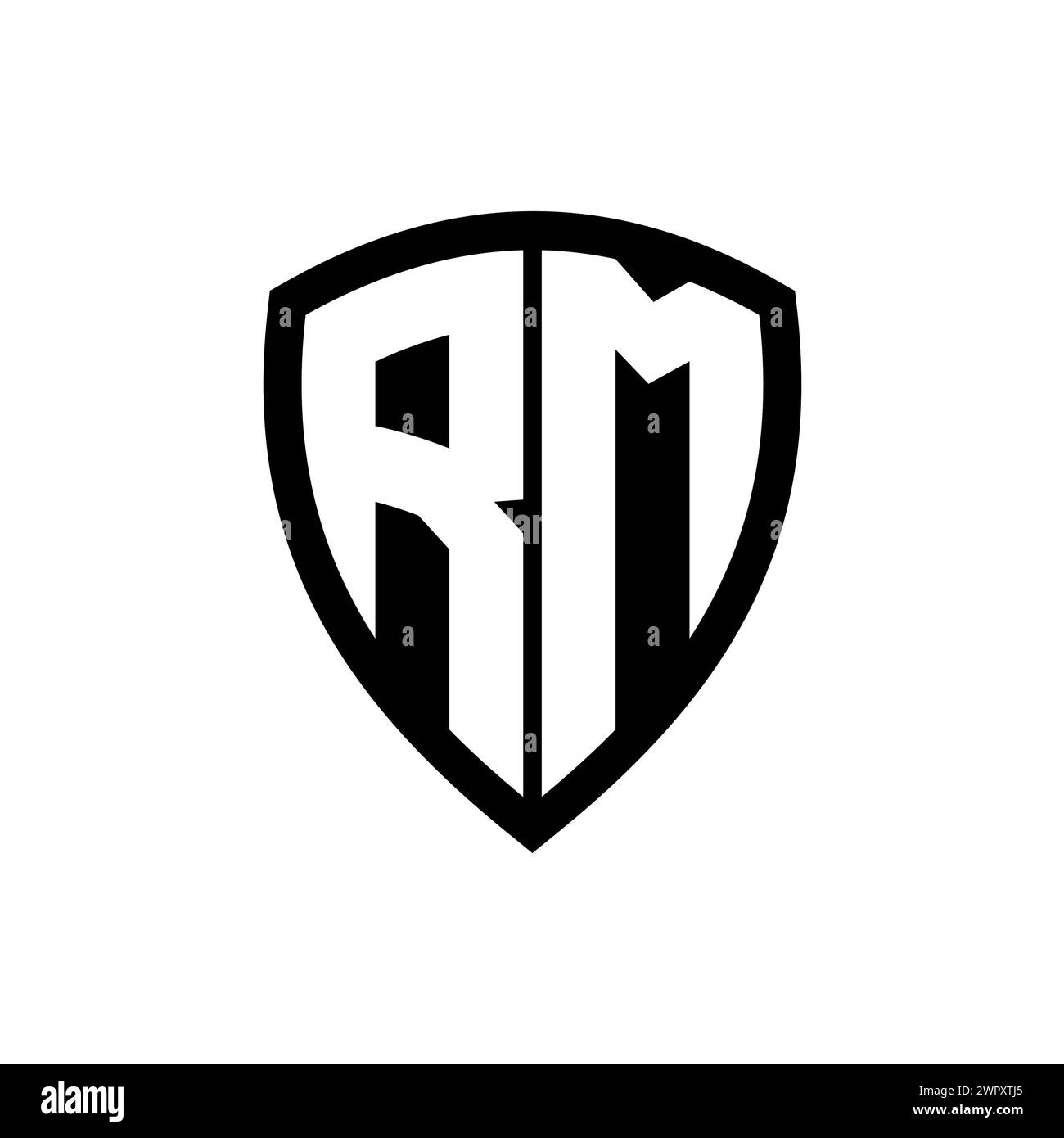 RM monogram logo with bold letters shield shape with black and white ...