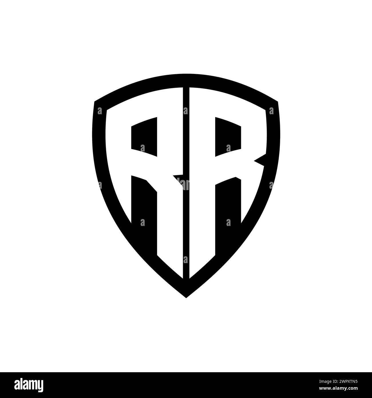 RR monogram logo with bold letters shield shape with black and white ...