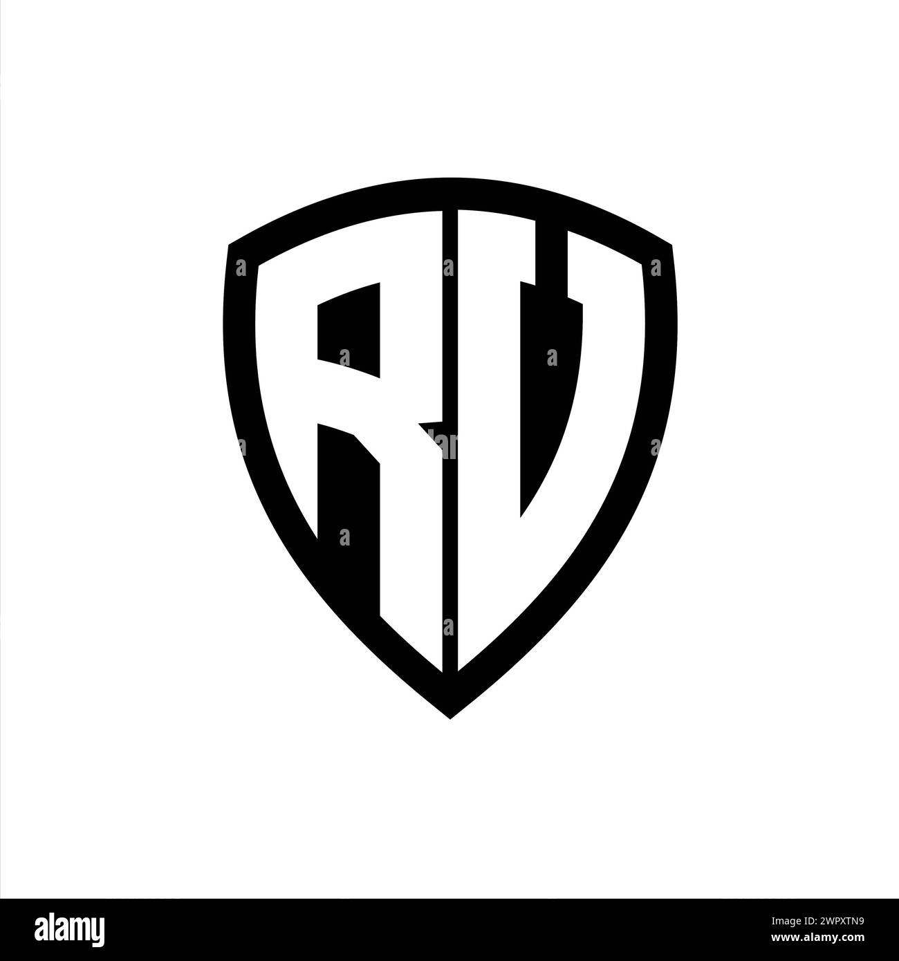 RV monogram logo with bold letters shield shape with black and white ...