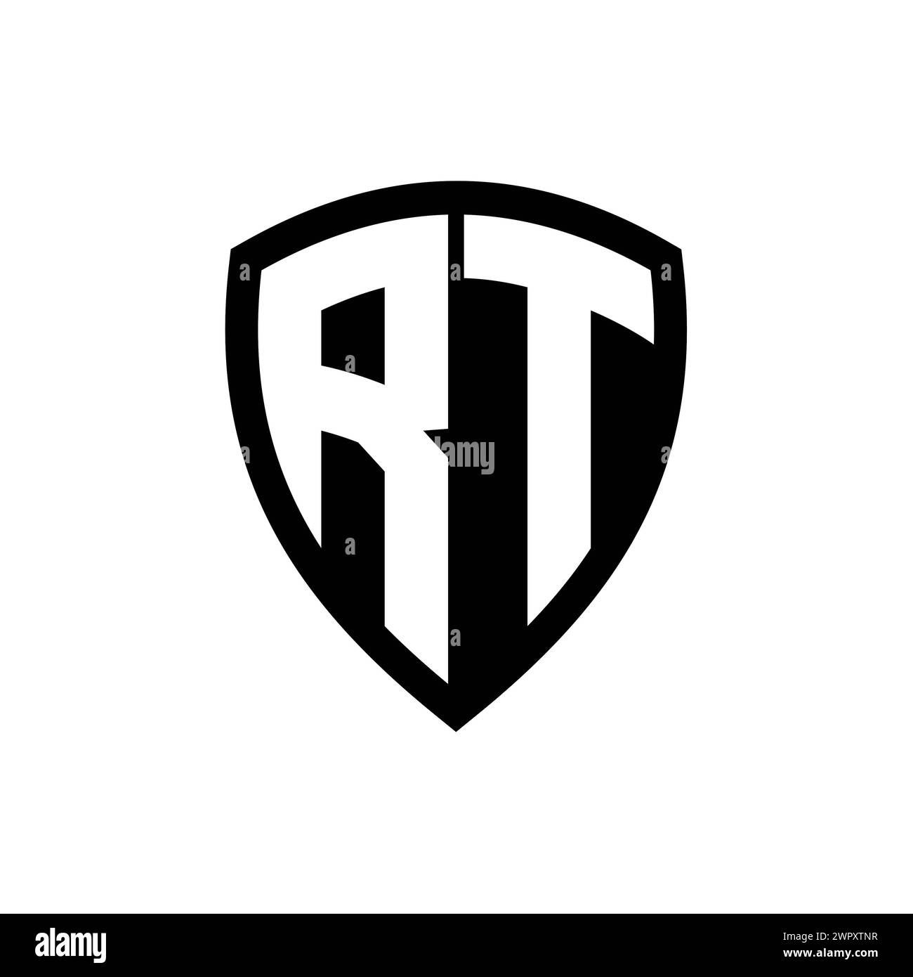 RT monogram logo with bold letters shield shape with black and white ...
