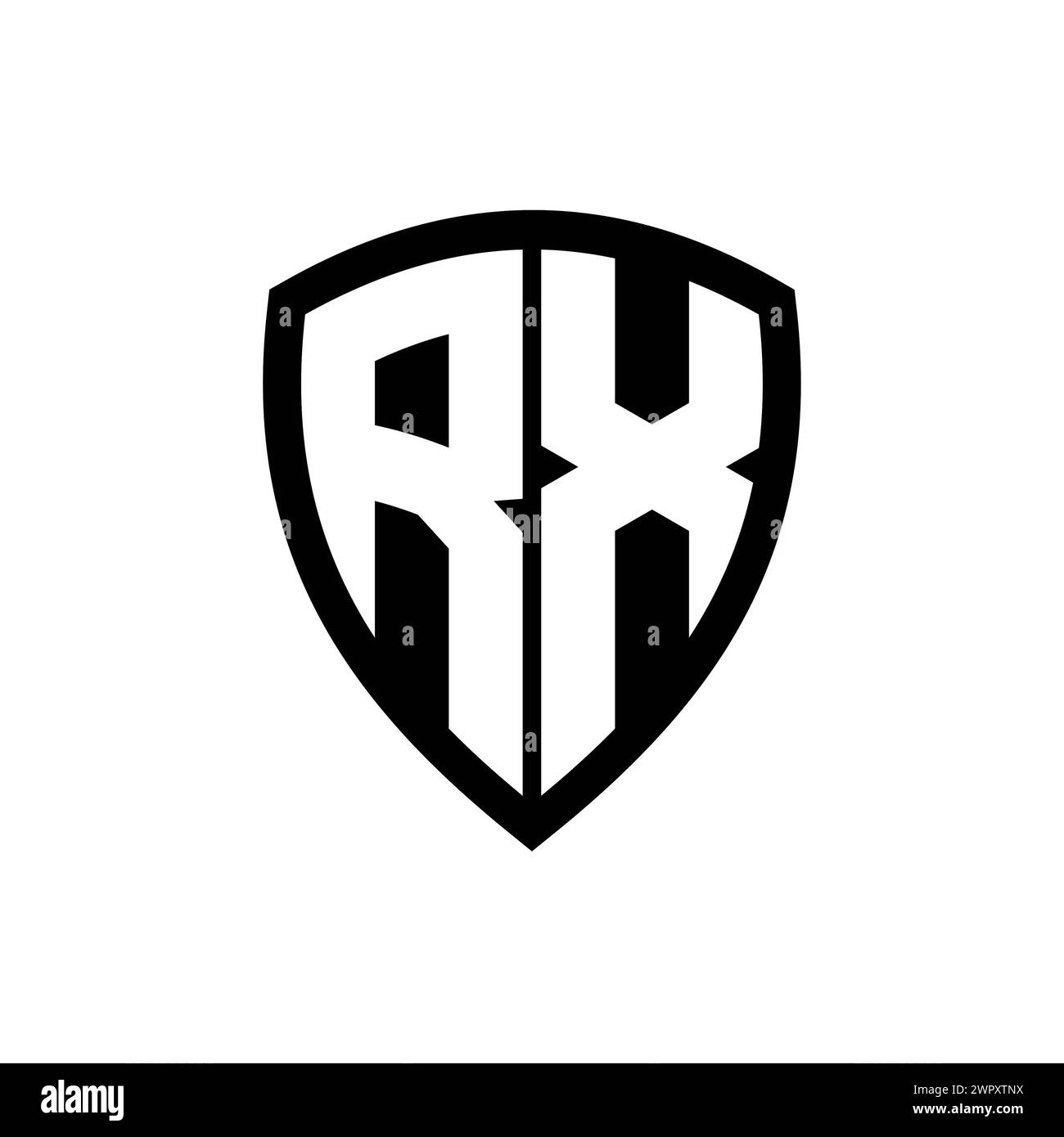 RX monogram logo with bold letters shield shape with black and white color design template Stock ...