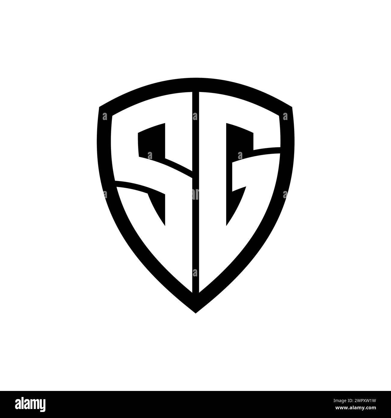 SG monogram logo with bold letters shield shape with black and white color design template Stock ...