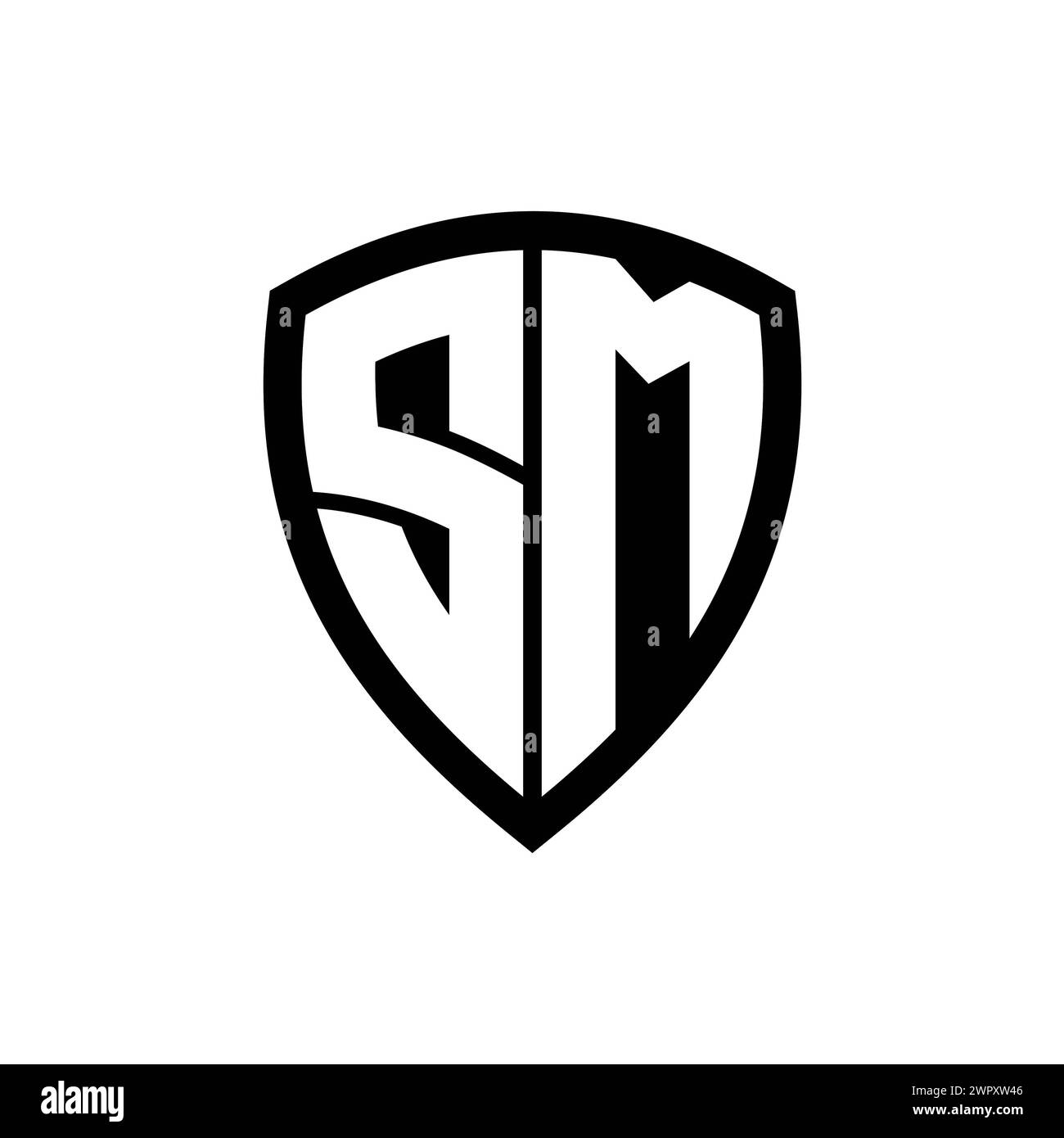 SM monogram logo with bold letters shield shape with black and white ...