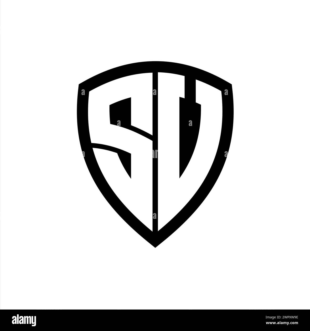 SV monogram logo with bold letters shield shape with black and white ...