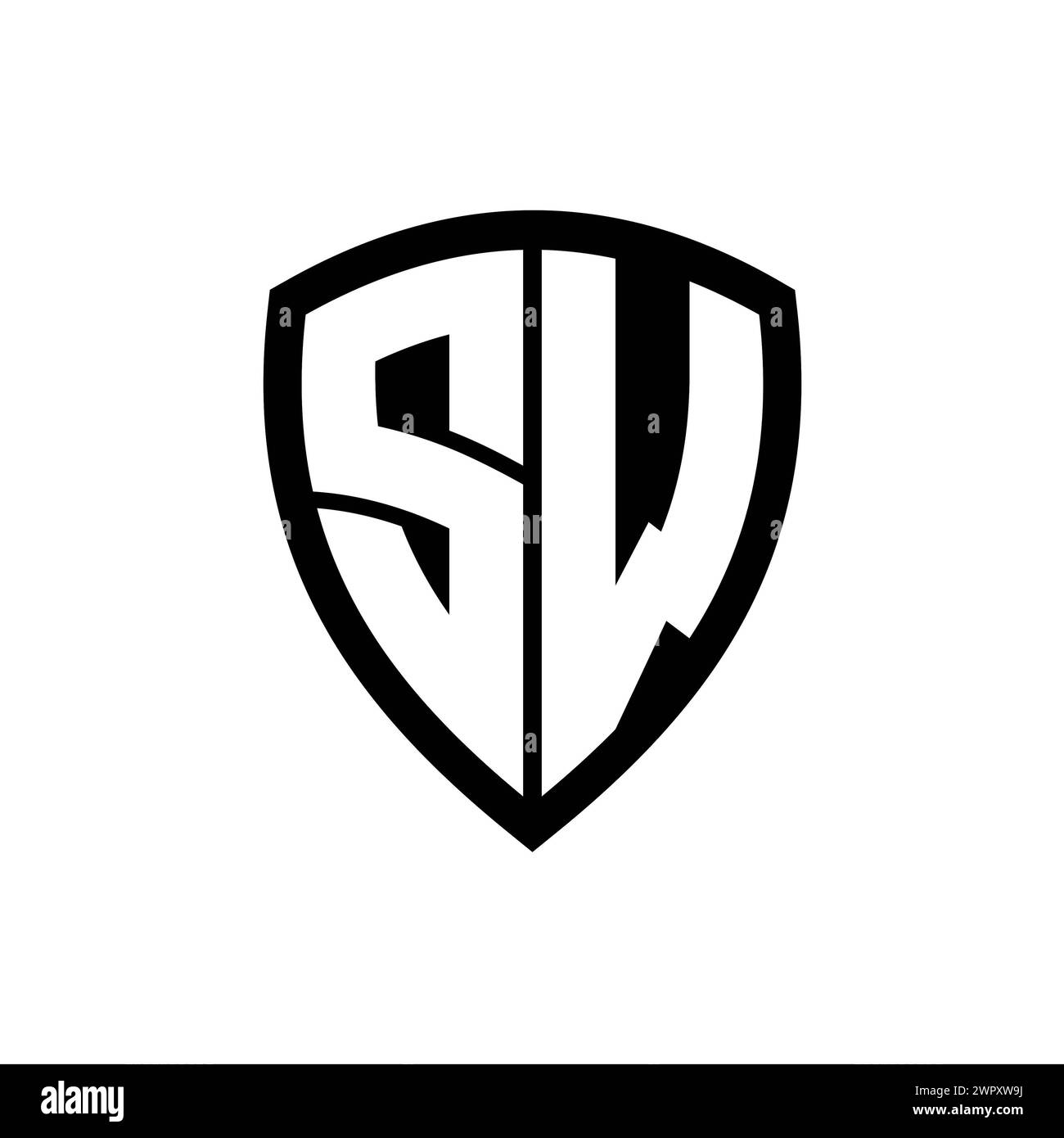SW monogram logo with bold letters shield shape with black and white ...