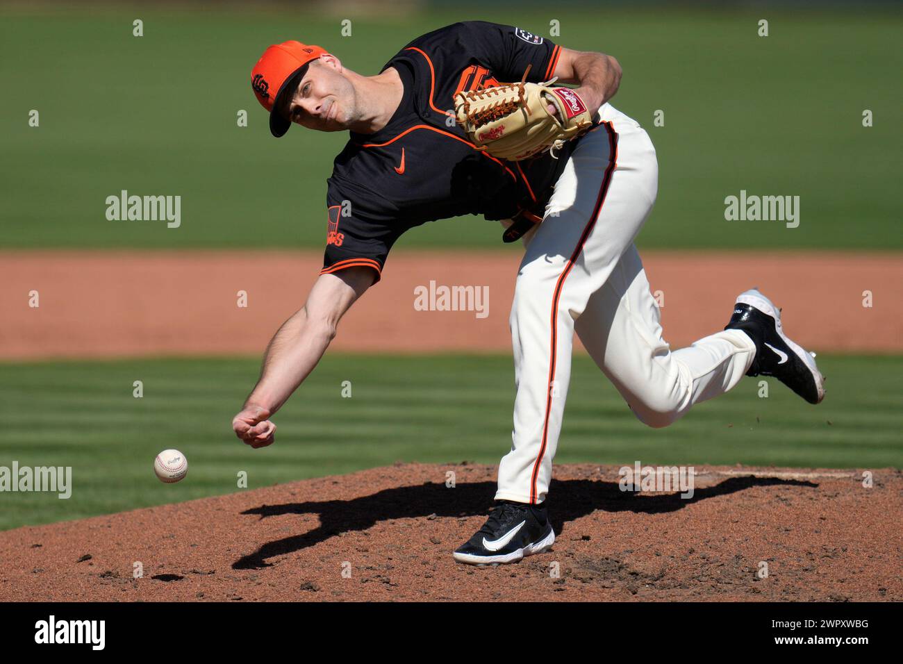 San Francisco Giants relief pitcher Tyler Rogers throws against the Oakland Athletics during the ...
