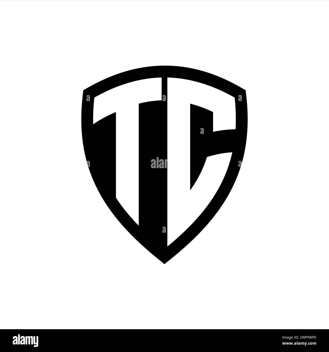 TC monogram logo with bold letters shield shape with black and white color design template Stock ...