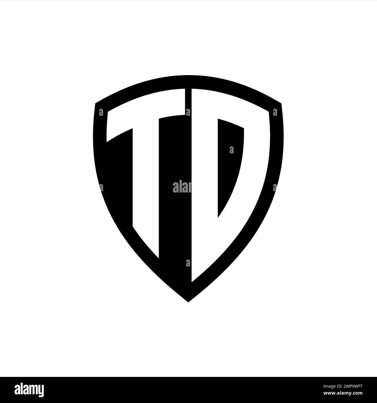 TD monogram logo with bold letters shield shape with black and white color design template Stock ...