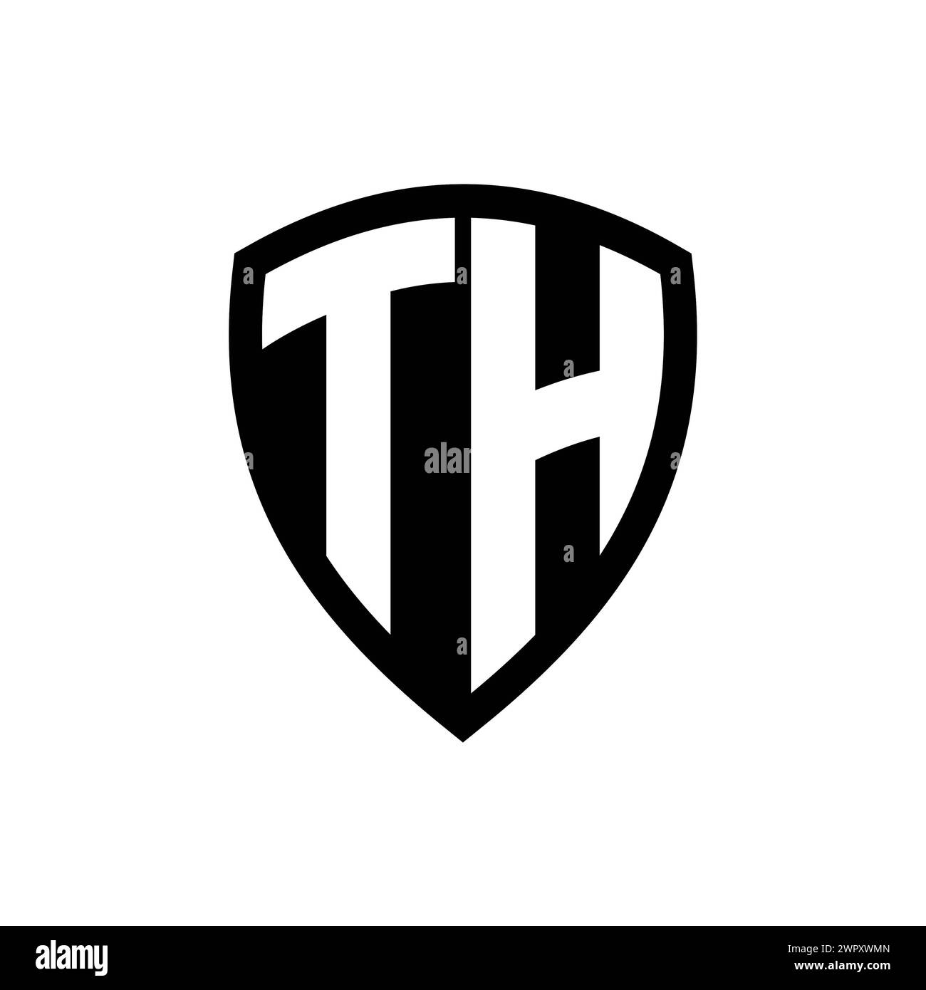 TH monogram logo with bold letters shield shape with black and white ...
