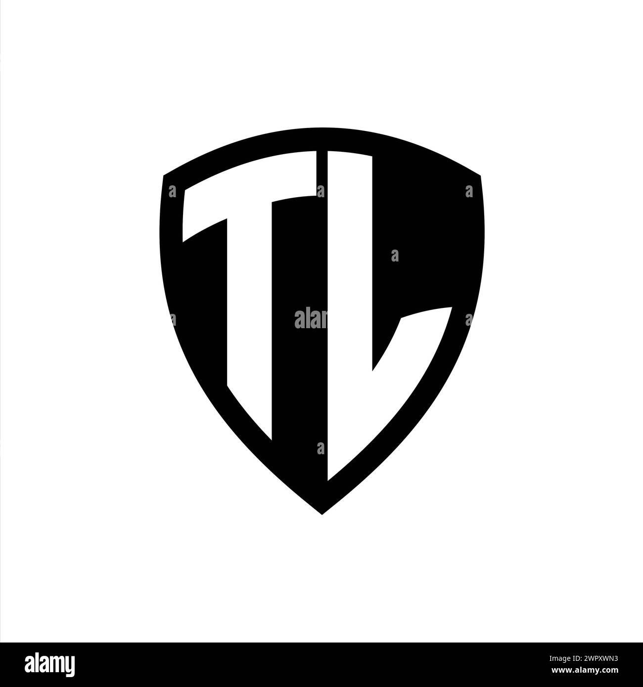 TL monogram logo with bold letters shield shape with black and white color design template Stock ...