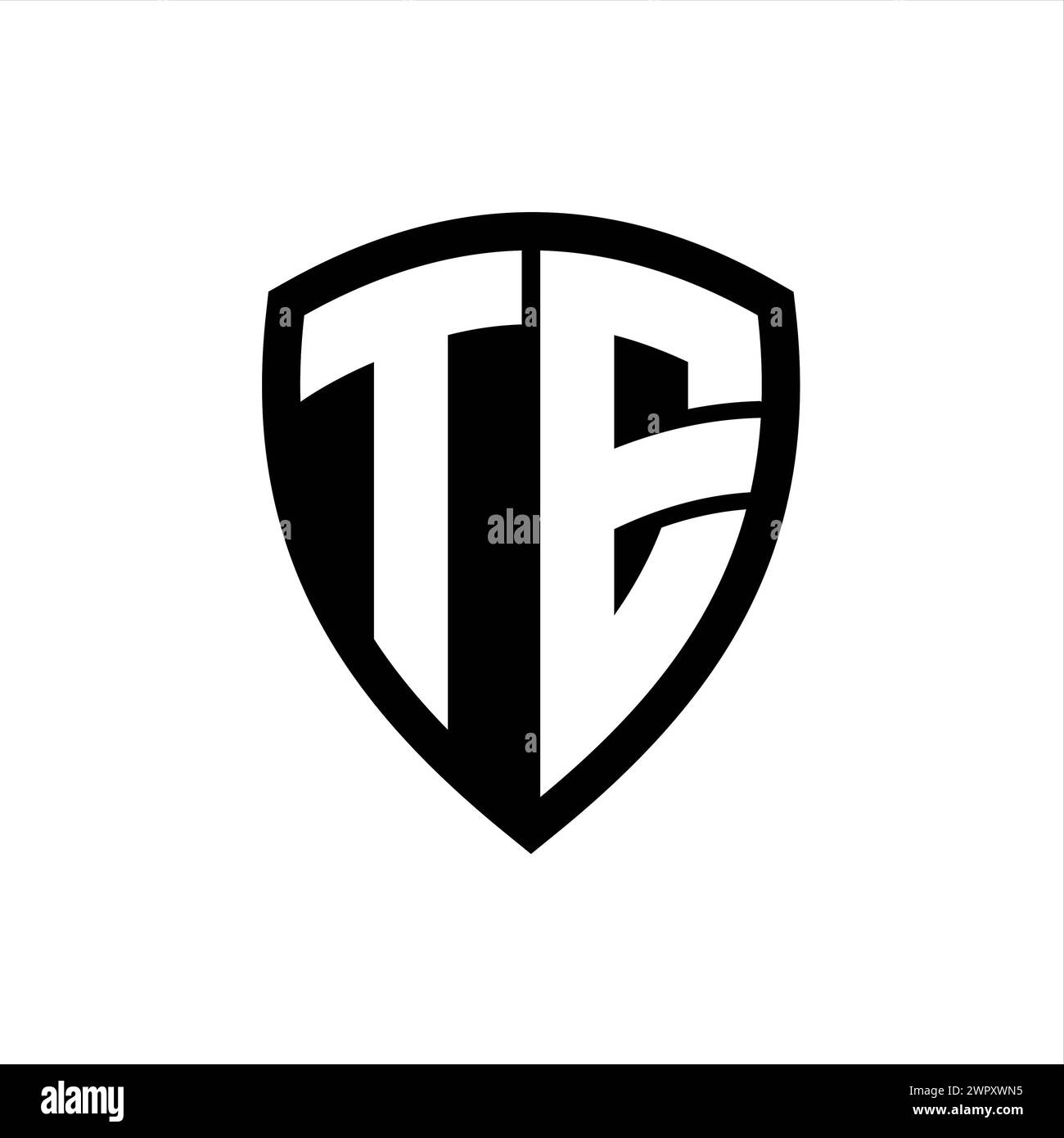 TE monogram logo with bold letters shield shape with black and white color design template Stock ...