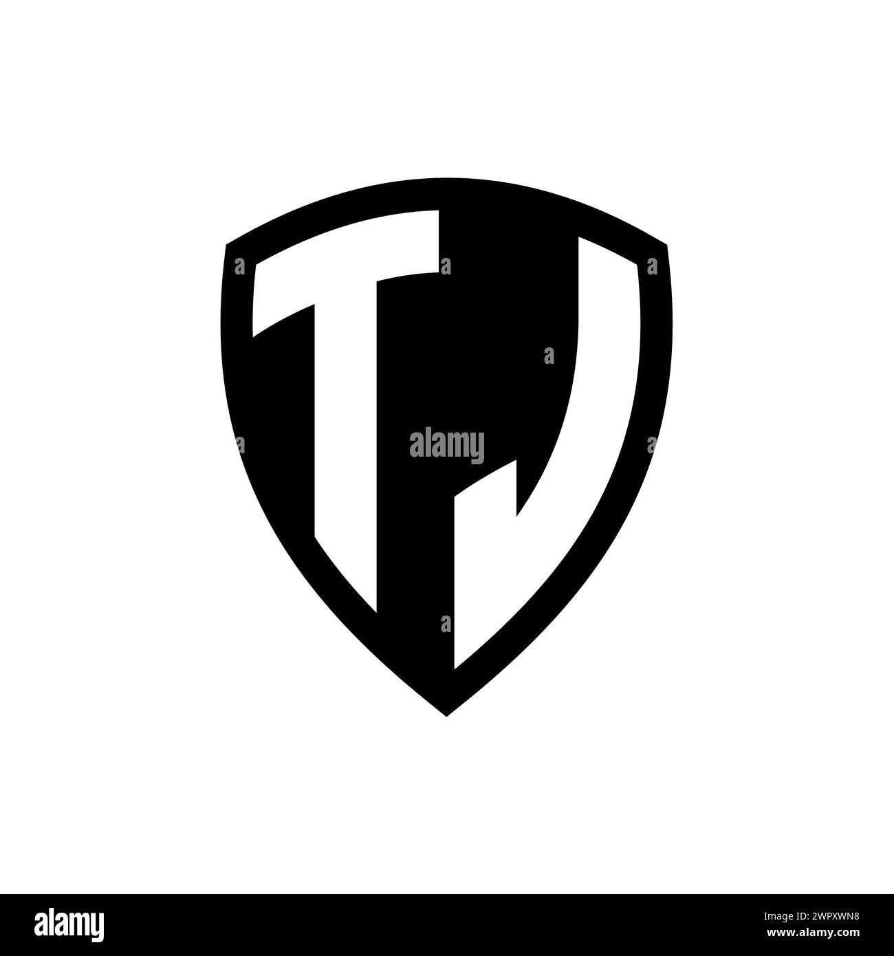 TJ monogram logo with bold letters shield shape with black and white color design template Stock ...
