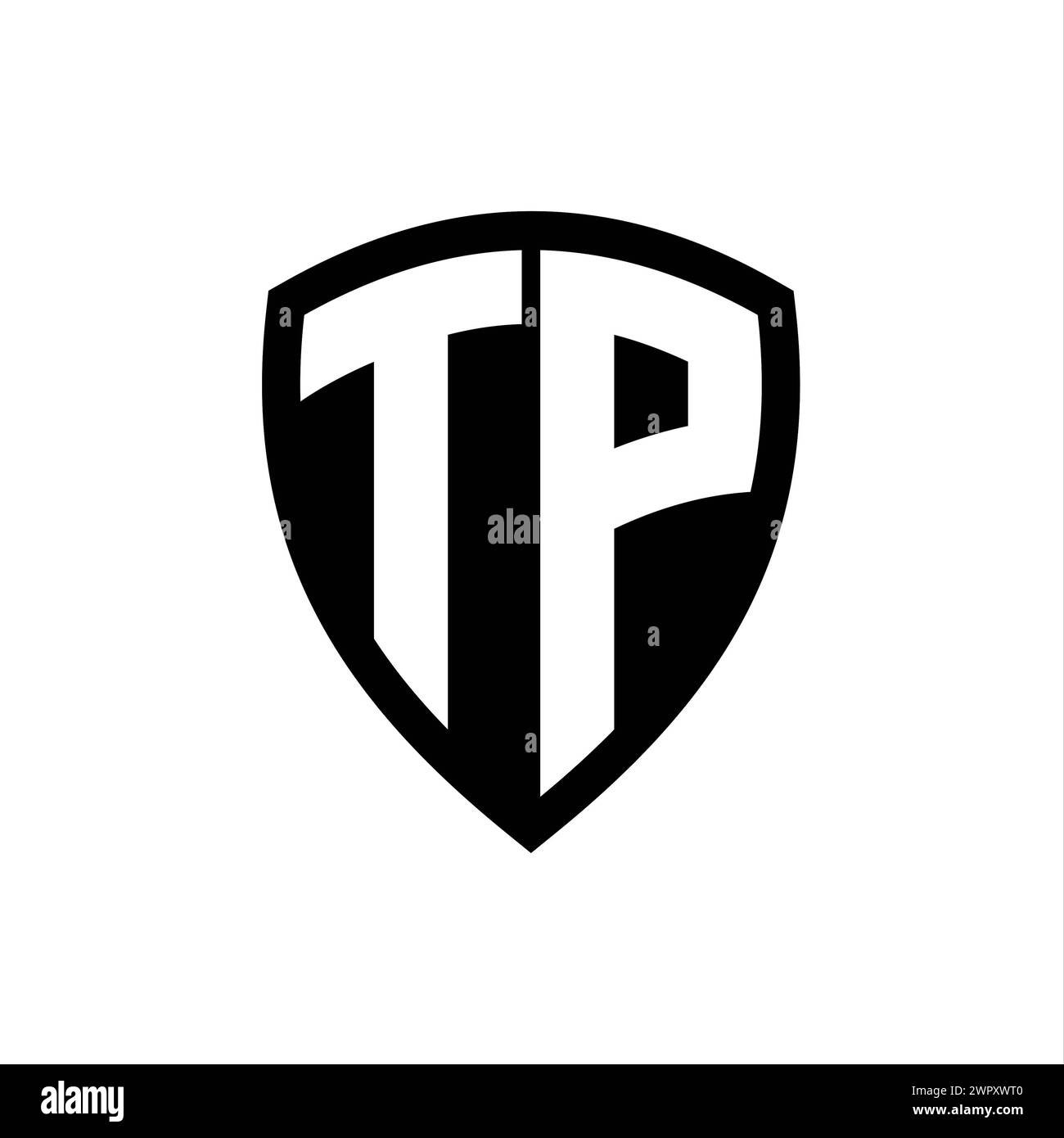 TP monogram logo with bold letters shield shape with black and white ...