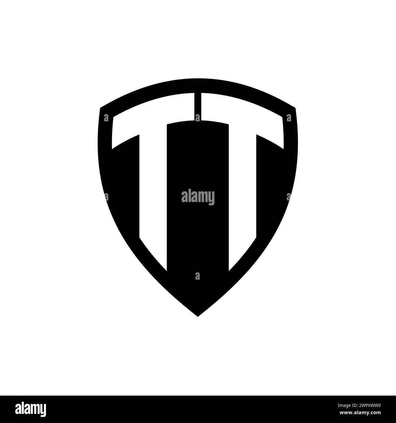 TT monogram logo with bold letters shield shape with black and white ...