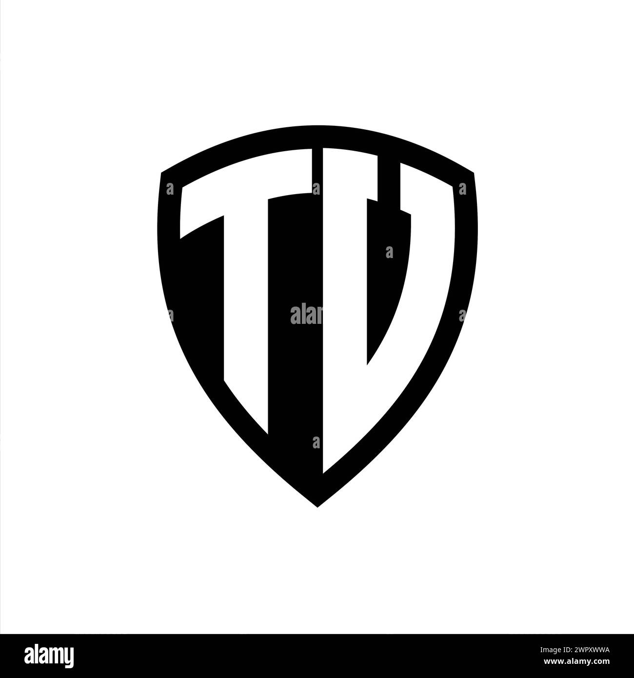 TV monogram logo with bold letters shield shape with black and white color design template Stock ...
