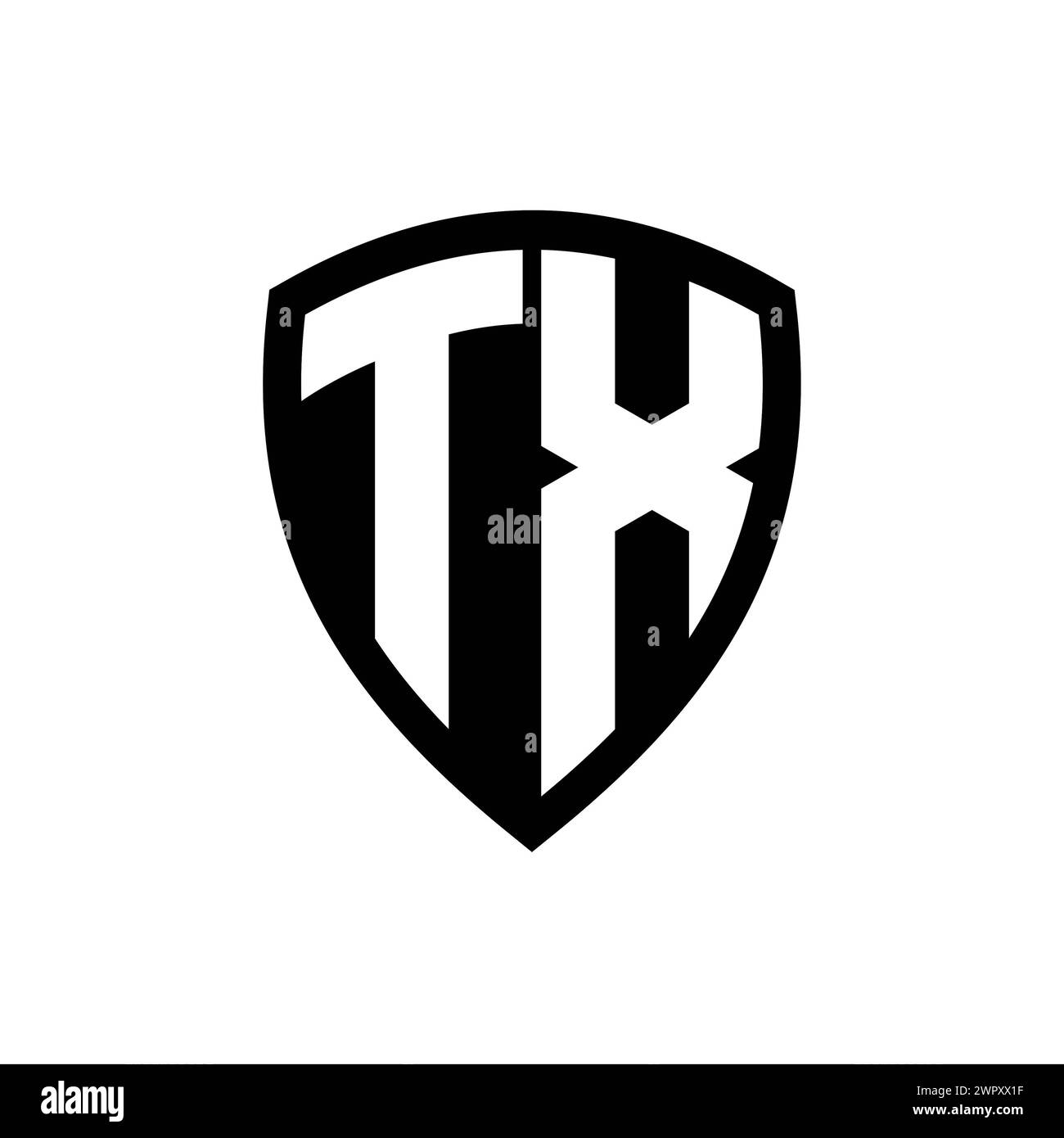 TX monogram logo with bold letters shield shape with black and white color design template Stock ...