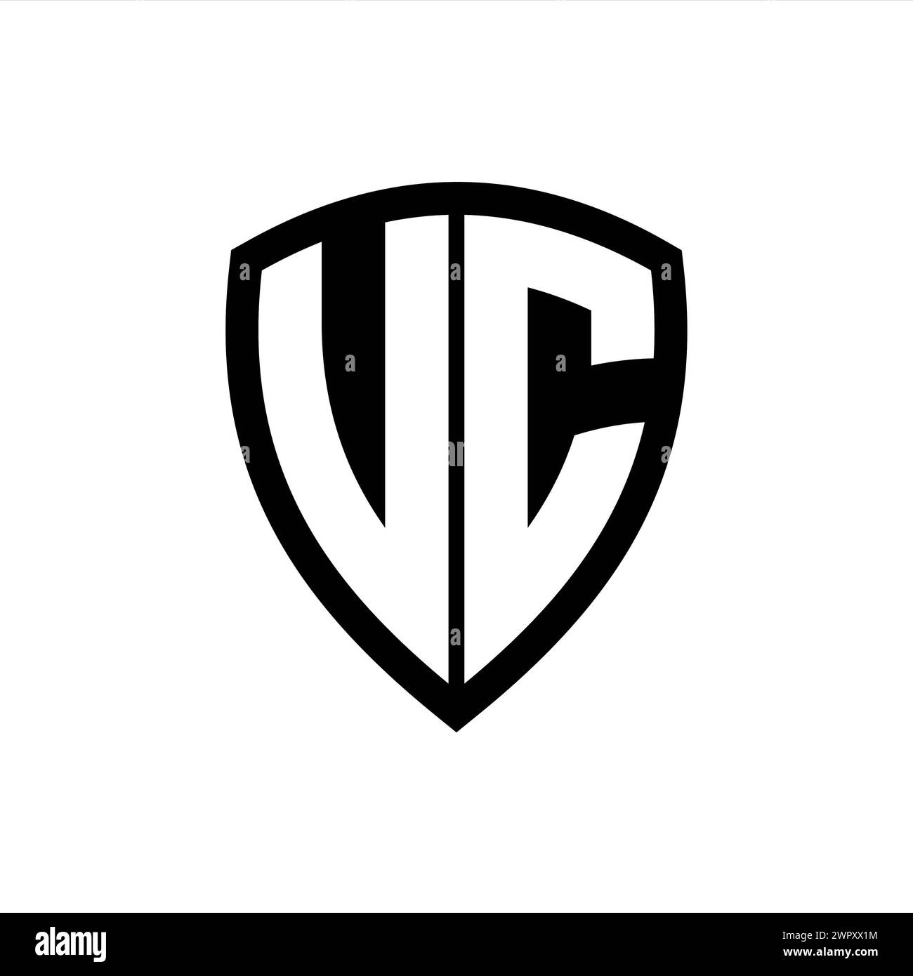 UC monogram logo with bold letters shield shape with black and white ...