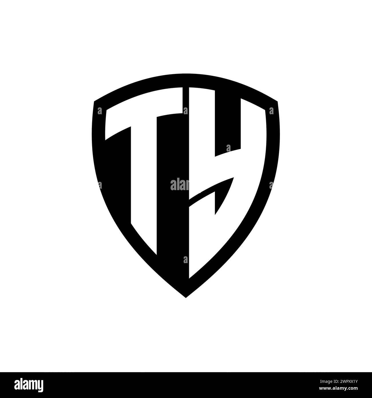 TY monogram logo with bold letters shield shape with black and white ...