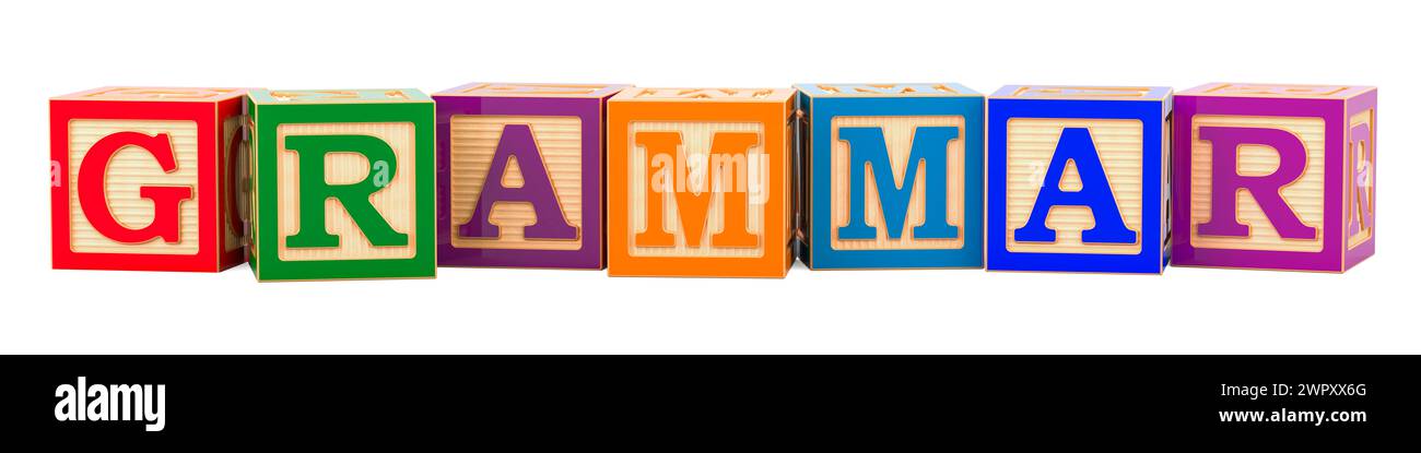 Grammar inscription from wooden blocks. 3D rendering isolated on white ...