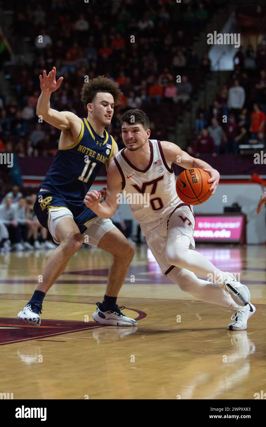Blacksburg, VA, USA. 9th Mar, 2024. Virginia Tech Hokies guard Hunter ...