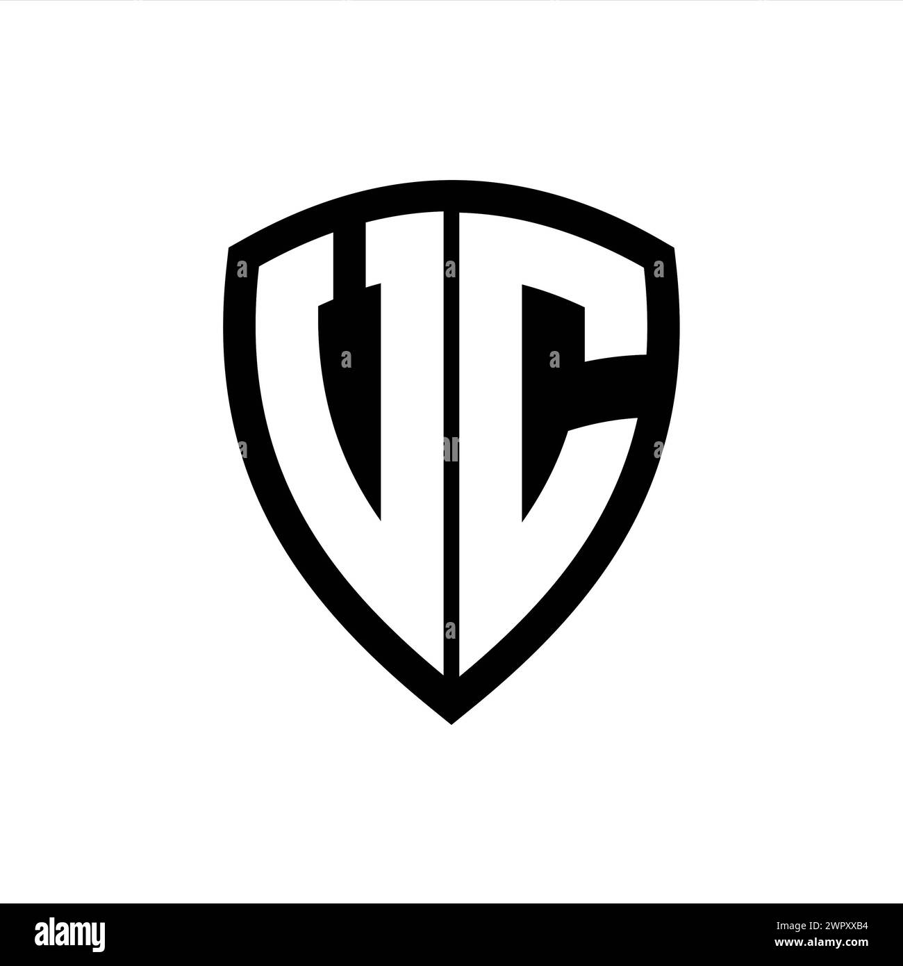 VC monogram logo with bold letters shield shape with black and white ...